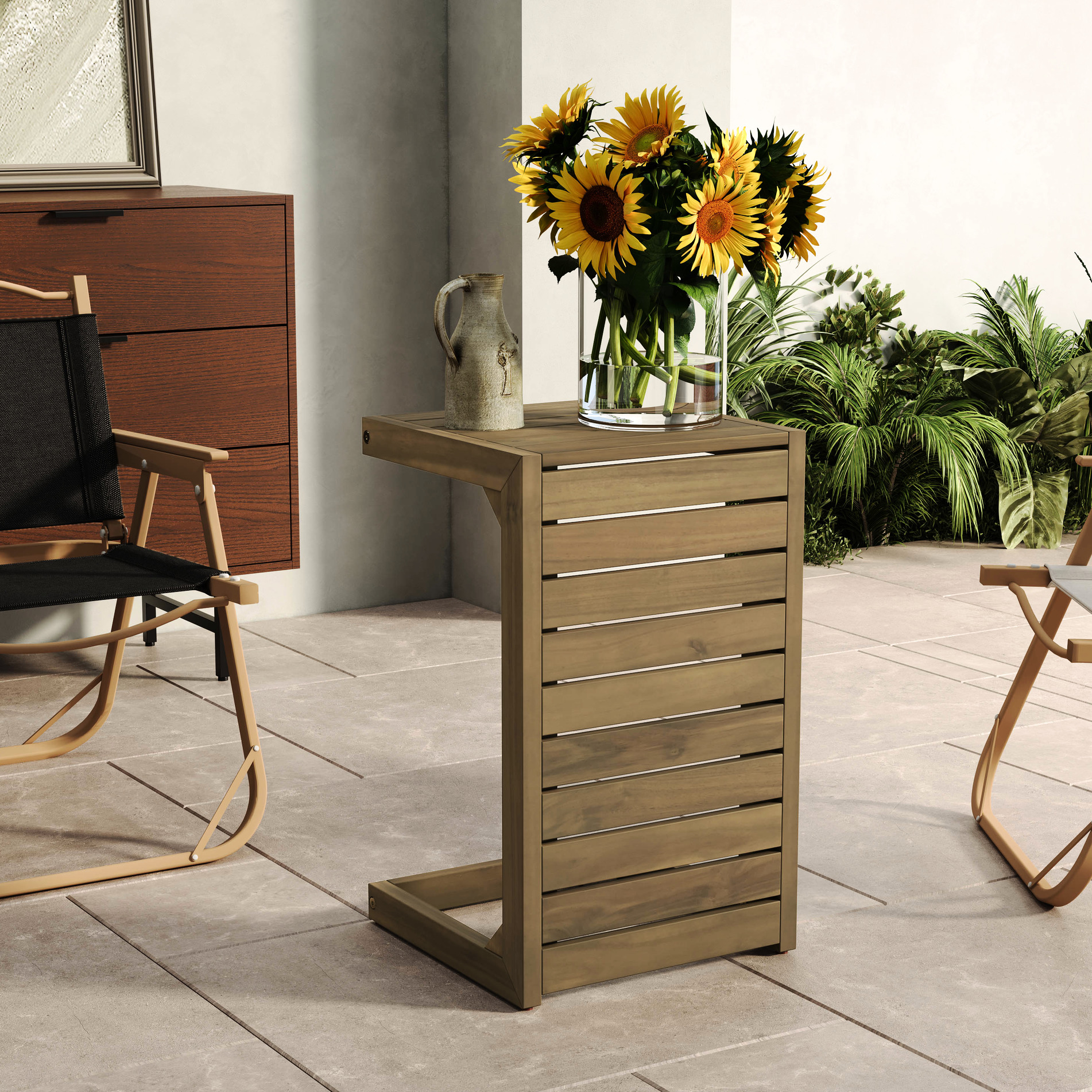 Table With Brown Hue, Crafted Strong Wood, Enlarges Patio Space, Modern ...