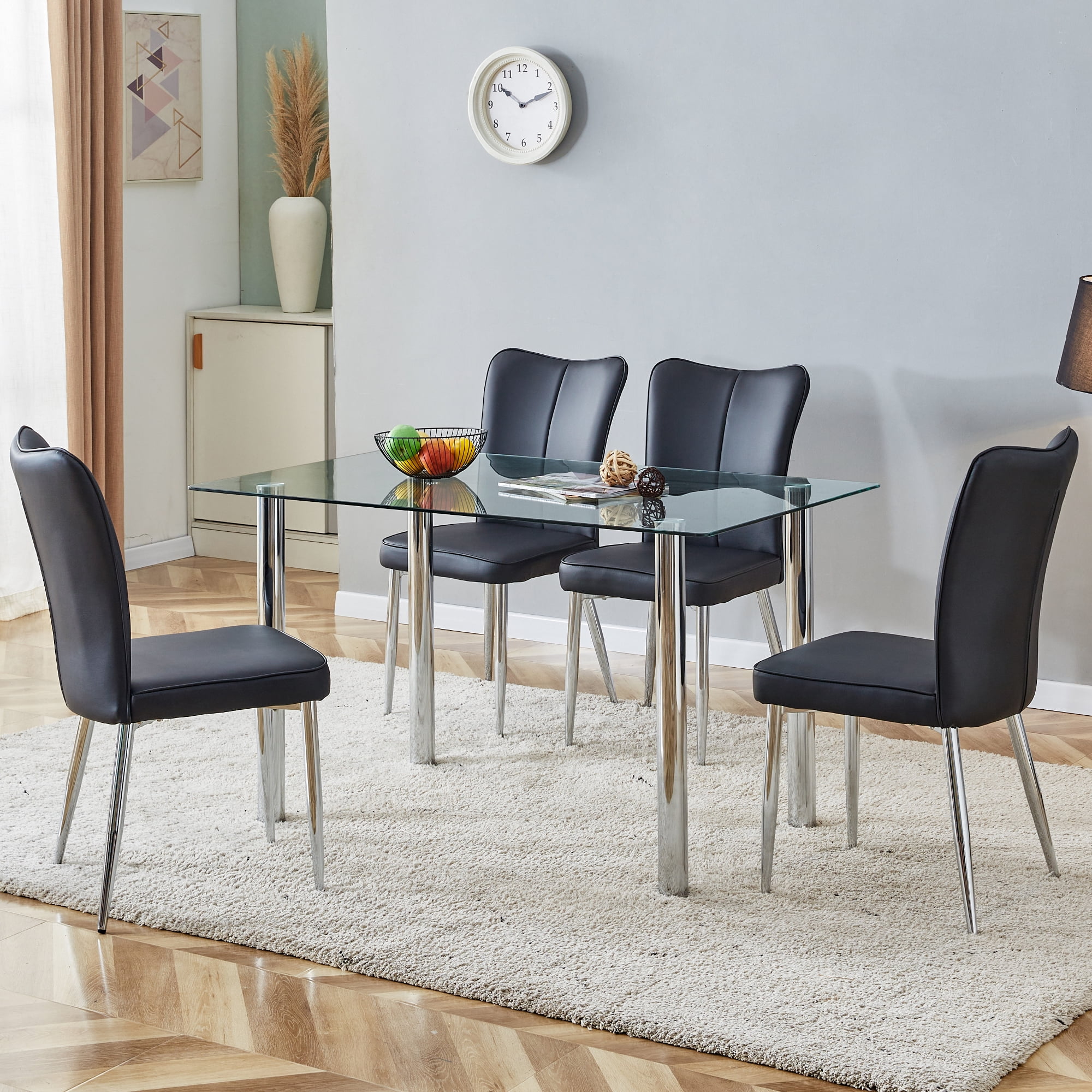Table and Chair Set. 1 Table and 4 Black Chairs. The Thickness of The ...