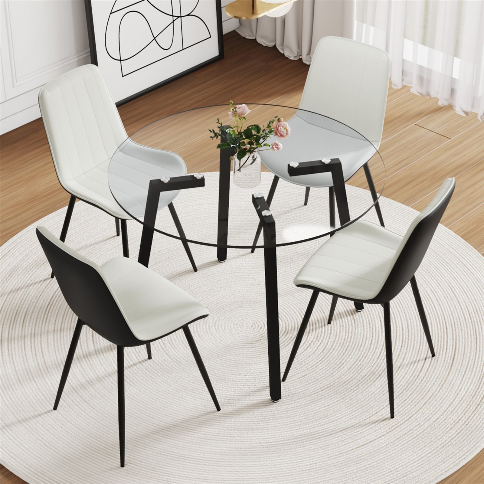 Table And Chair Set.42 Inch Diameter,modern Minimalist Style Circular ...