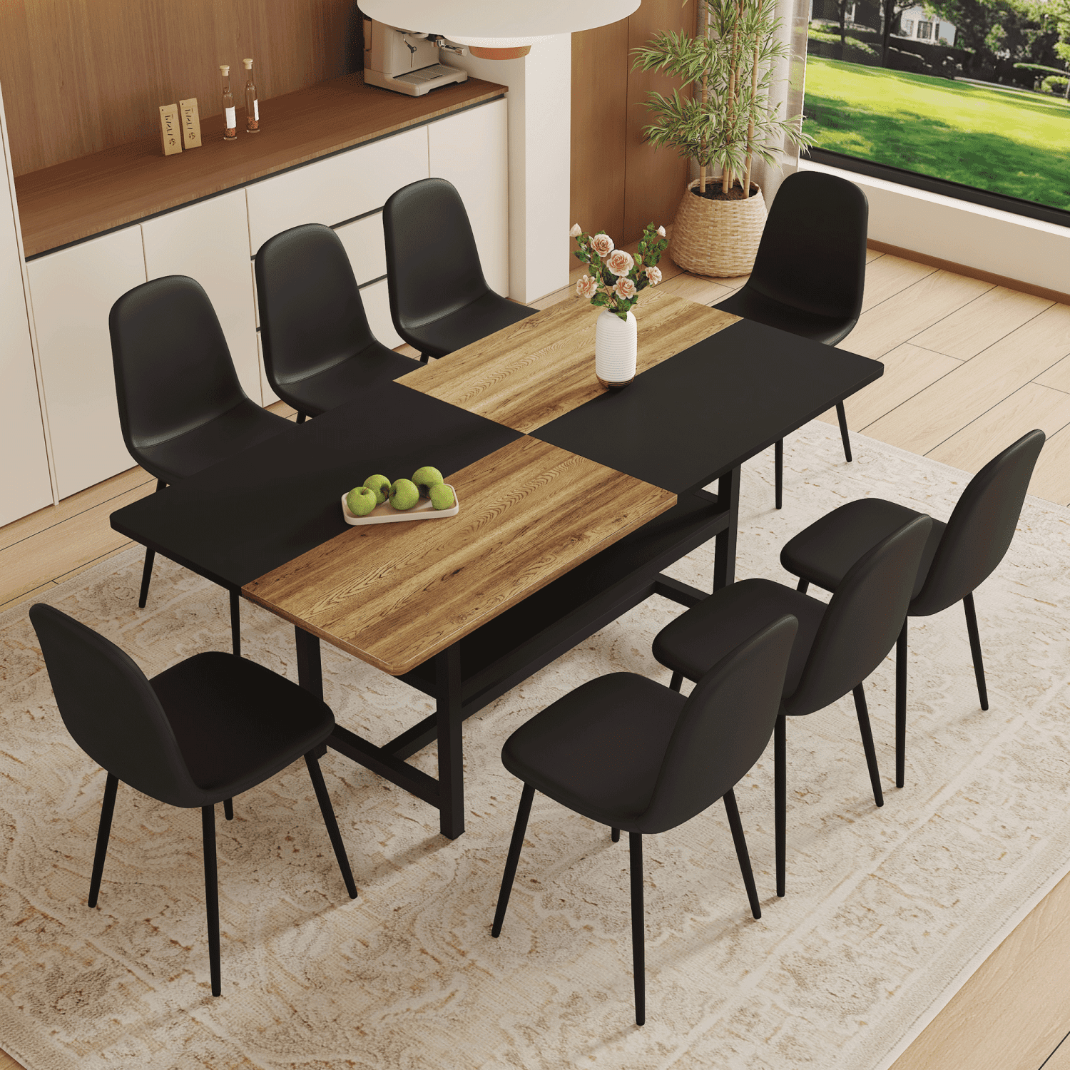 Table And Chair Set.71*35.4 Inch Wooden And Black Spliced Dining Table ...