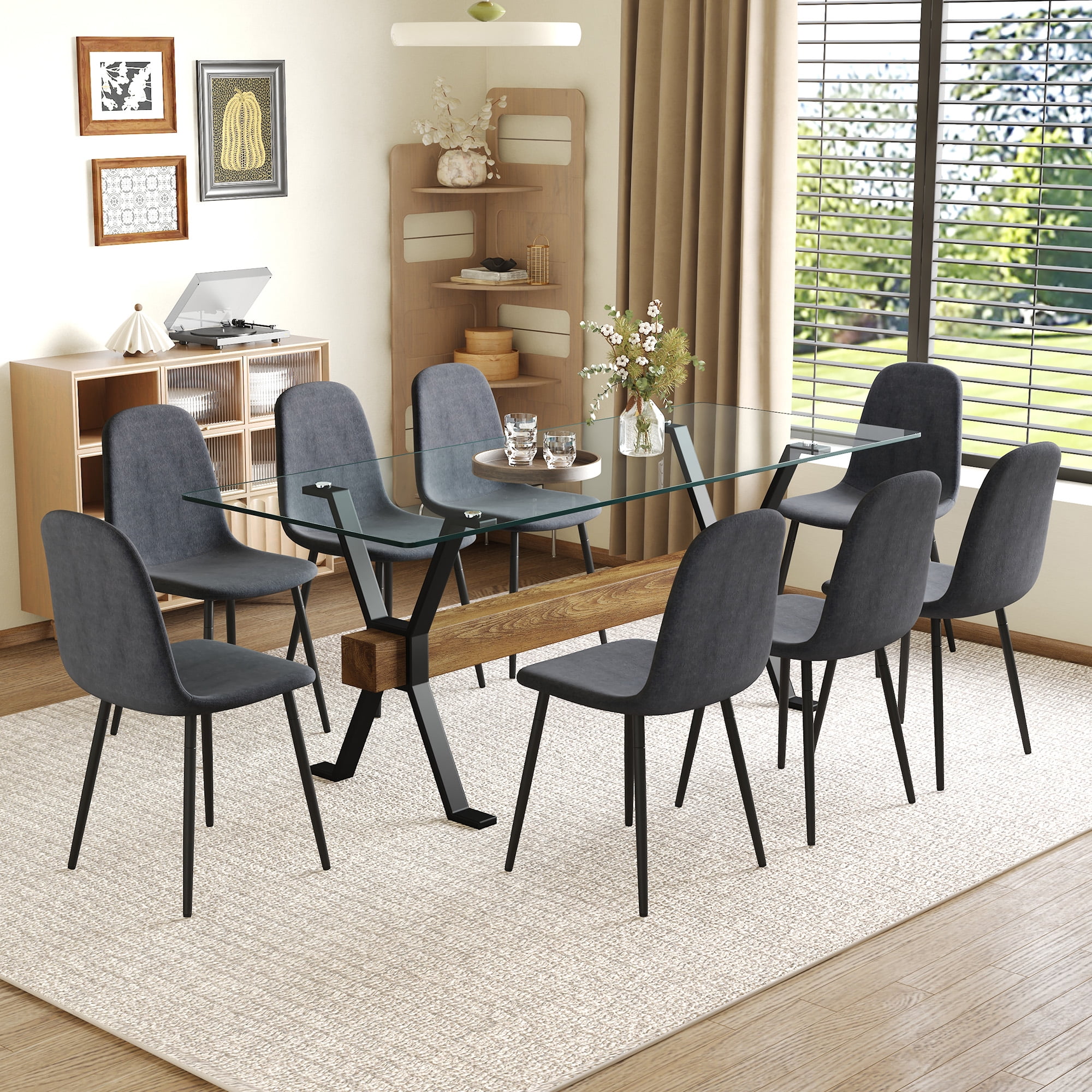 Table and Chair Set: 79"x31.5" Table (X-Shaped Black Metal Legs, Wood ...
