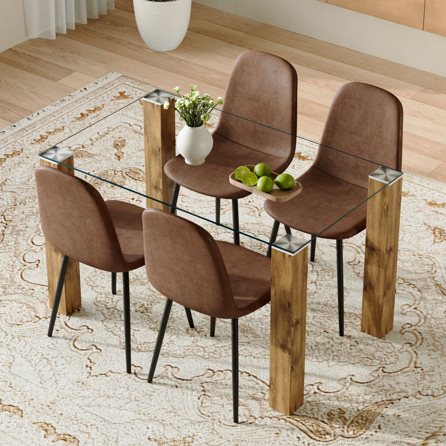 Table And Chair Set.A 49.6*30 Inch Transparent Tempered Glass Dining Table With Rectangular ...