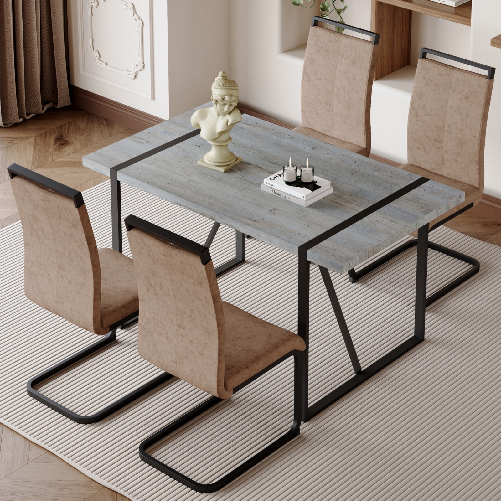 Table And Chair Set. Modern Minimalist Grey Marble Textured MDF Dining ...