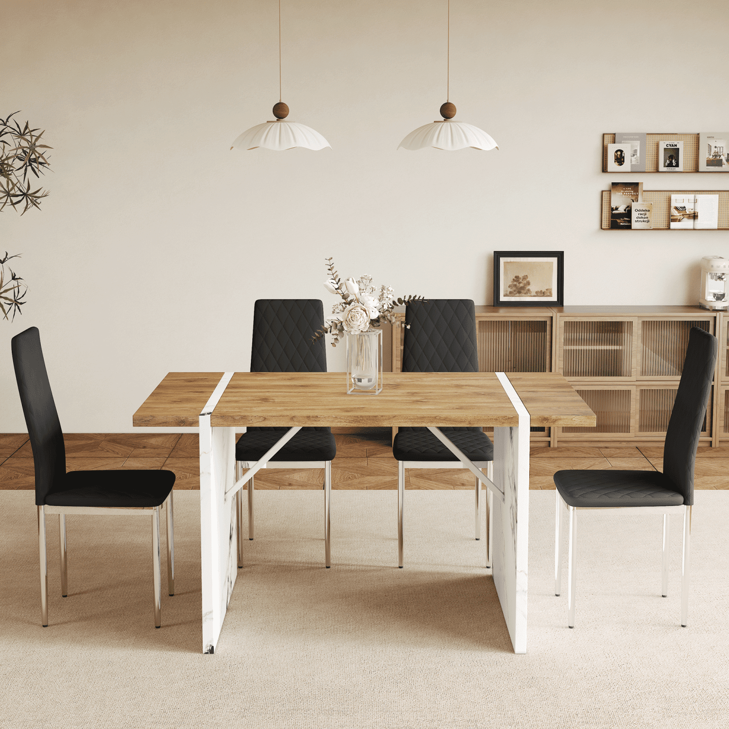 Table And Chair Set.Natural Wood Grain MDF Dining Table - 55"x31.5 ...