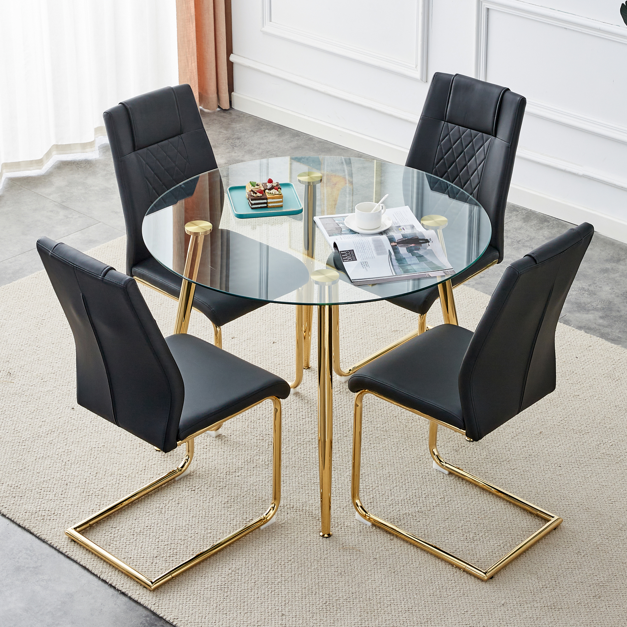 Table and Chair Set. Round Dining Table,Glass Tabletop with A Diameter ...