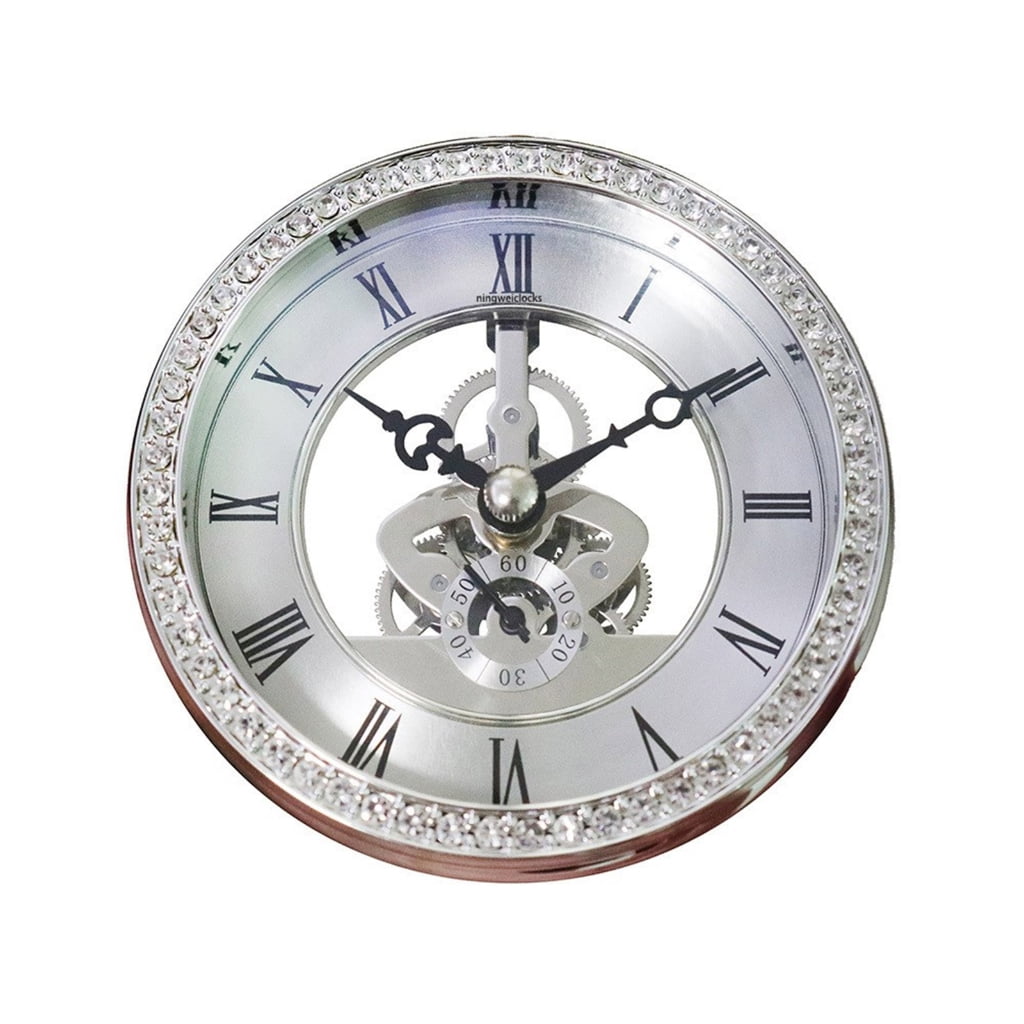 Table Clock with Crystal Accent and See Through Metal Movement 100mm ...
