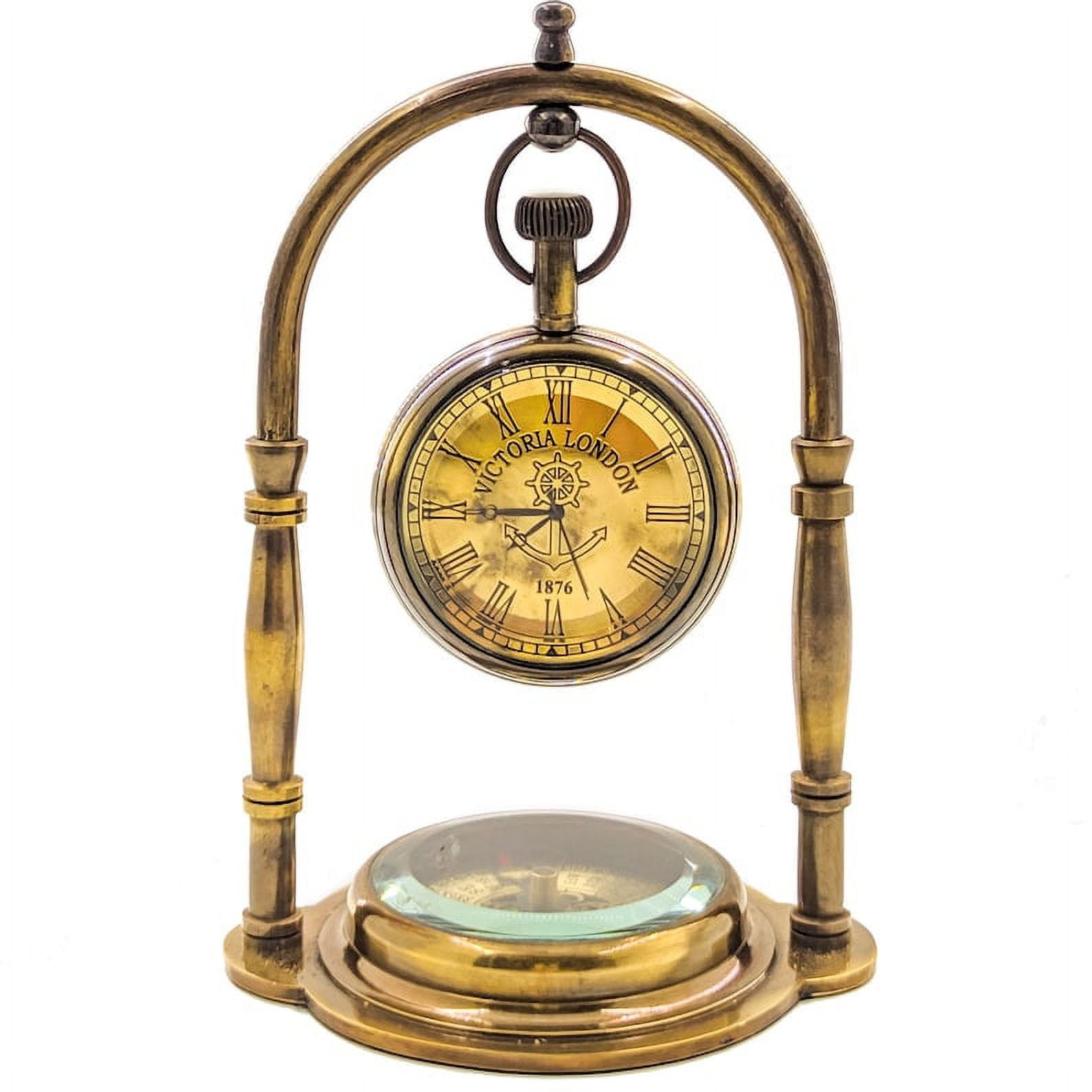Table Clock with Maritime Vintage Brass Compass Antique Victoria London ...