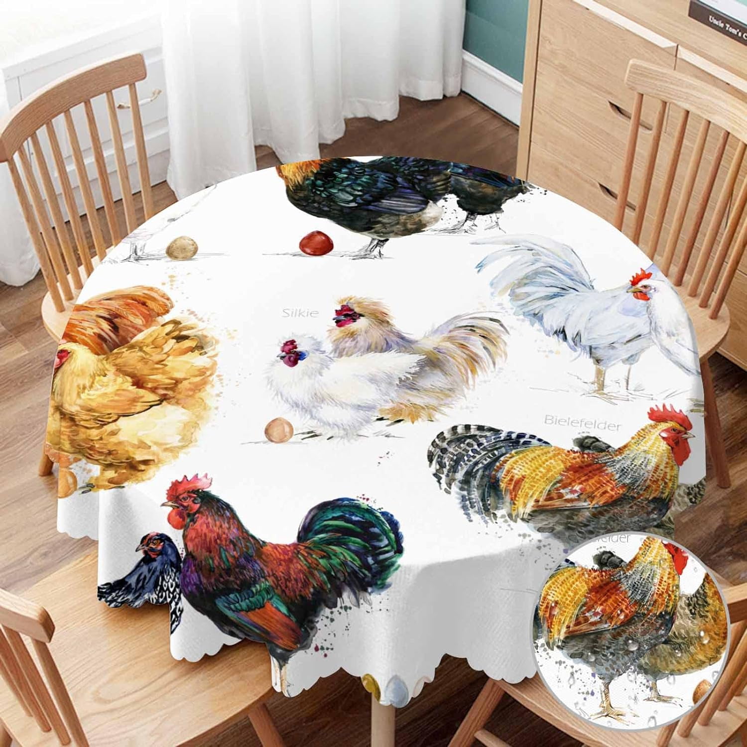 Table Cloth Hen and Rooster Round Tablecloth 60 inch Chicken Poultry ...