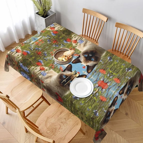 Table Cloth Rectangle Table, Adorable Flower Cat Tablecloth 60 x 90 ...