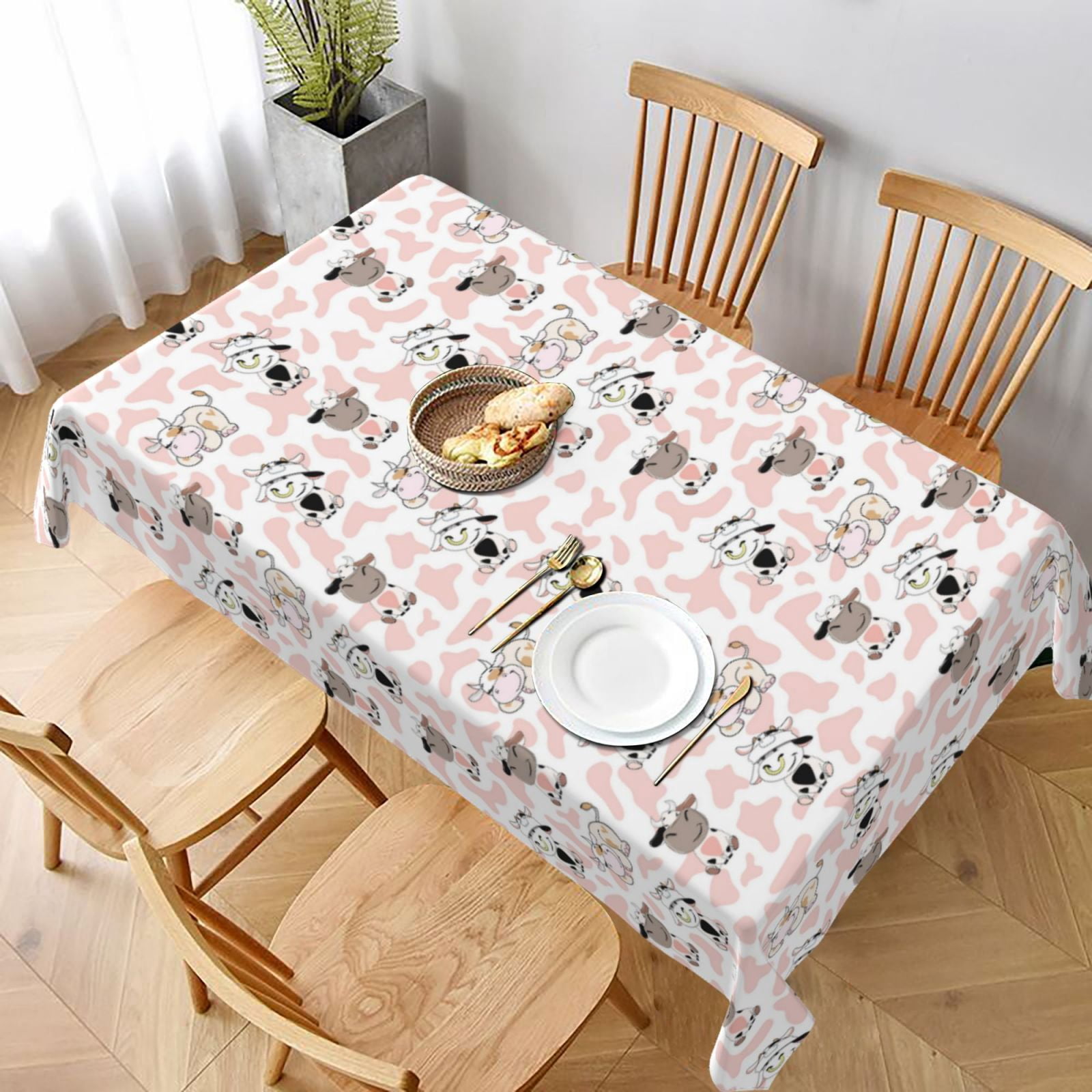 Table Cloth Rectangle Table, Cute Cartoon Cows Tablecloth 60 x 90 Inch ...