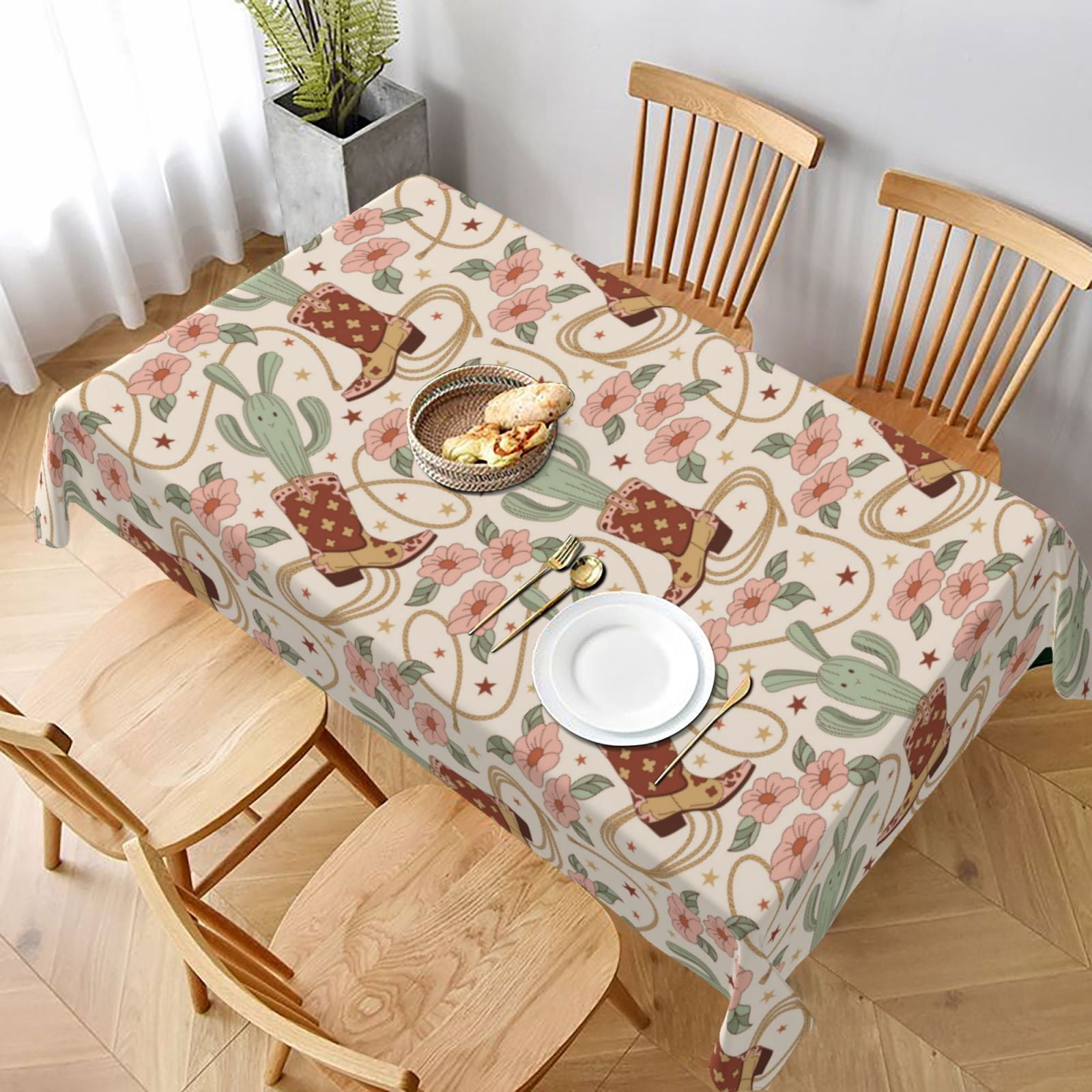 Table Cloth Rectangle Table, Floral Cowboy Boots Tablecloth 60 x 90 ...