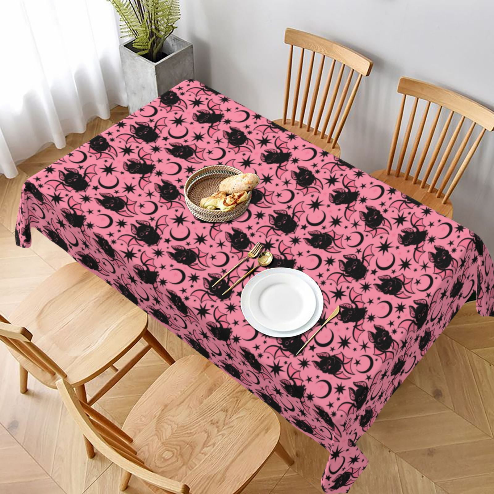 Table Cloth Rectangle Table, Halloween Pink Bat Tablecloth 60 x 90 Inch ...