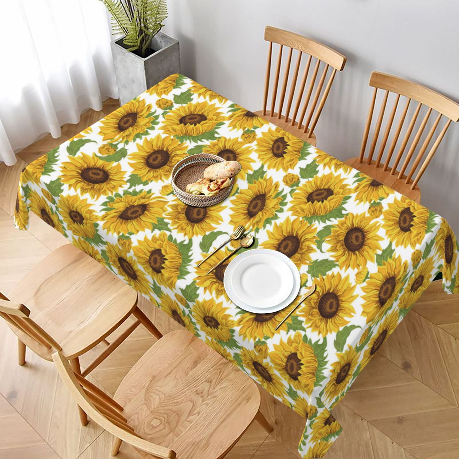Table Cloth Rectangle Table, Sunflowers Aesthetic Floral Tablecloth 60 ...