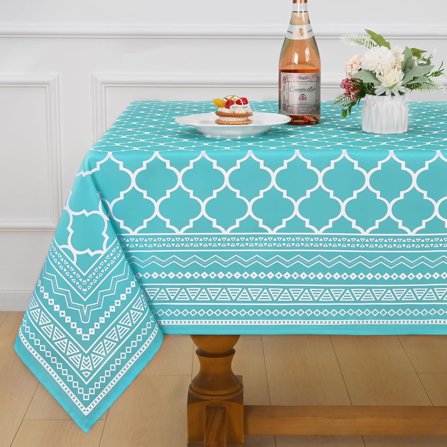 Table Cloth Rectangle Table, Teal Waterproof Outdoor Tablecloth ...