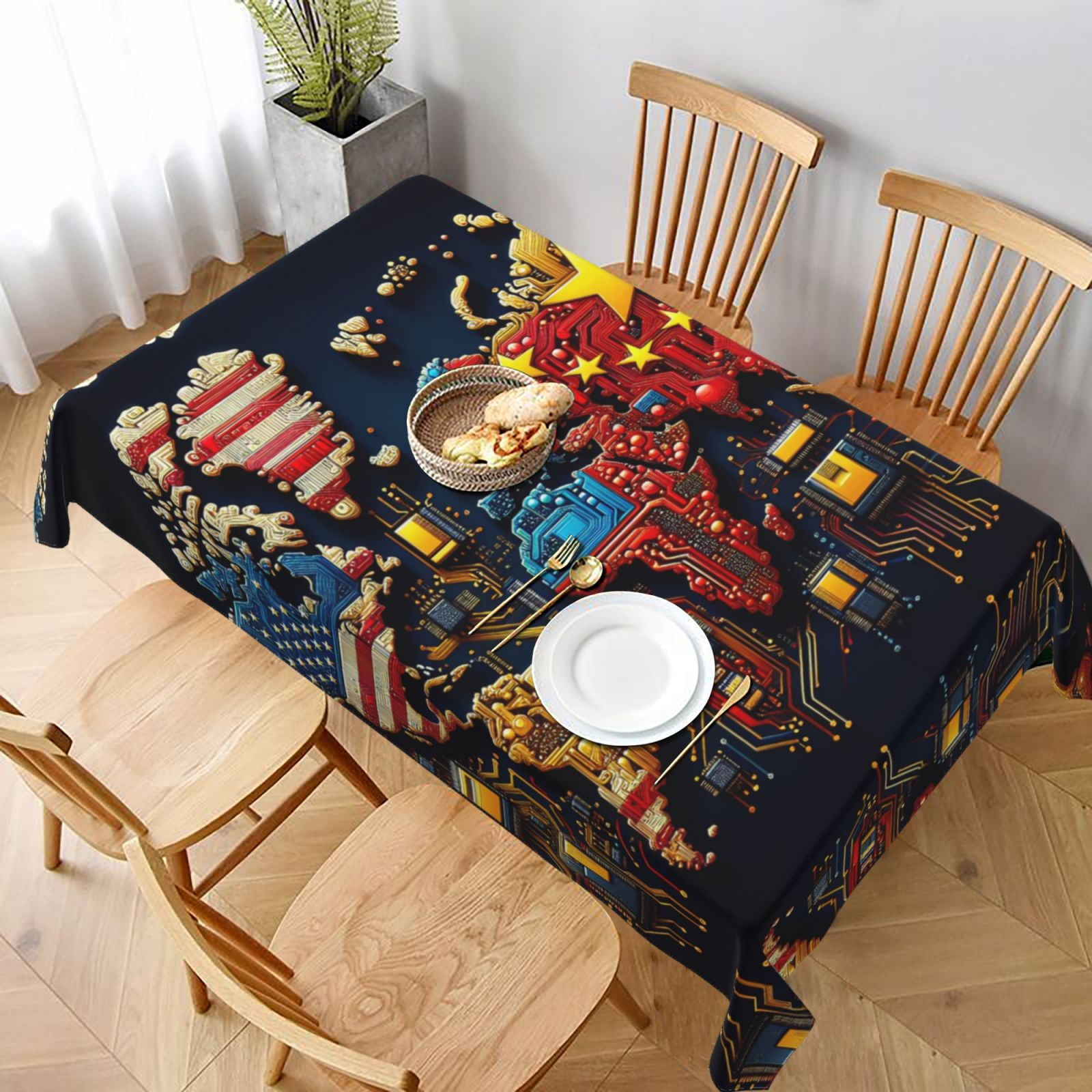 Table Cloth Rectangle Table, World Map Of Digital Circuits Tablecloth ...