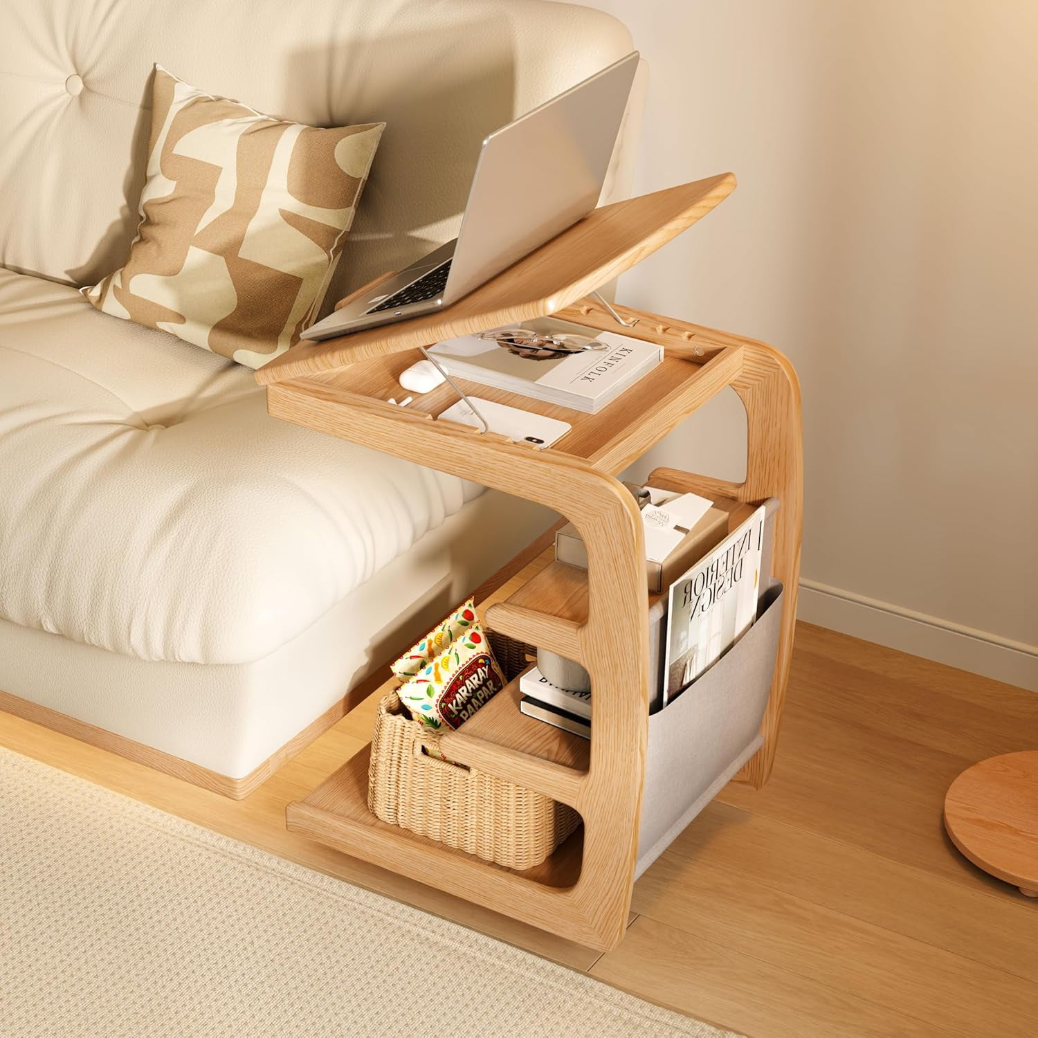 Table for Couch, C Table with Wheels,Small 4-Tier End Tables with ...