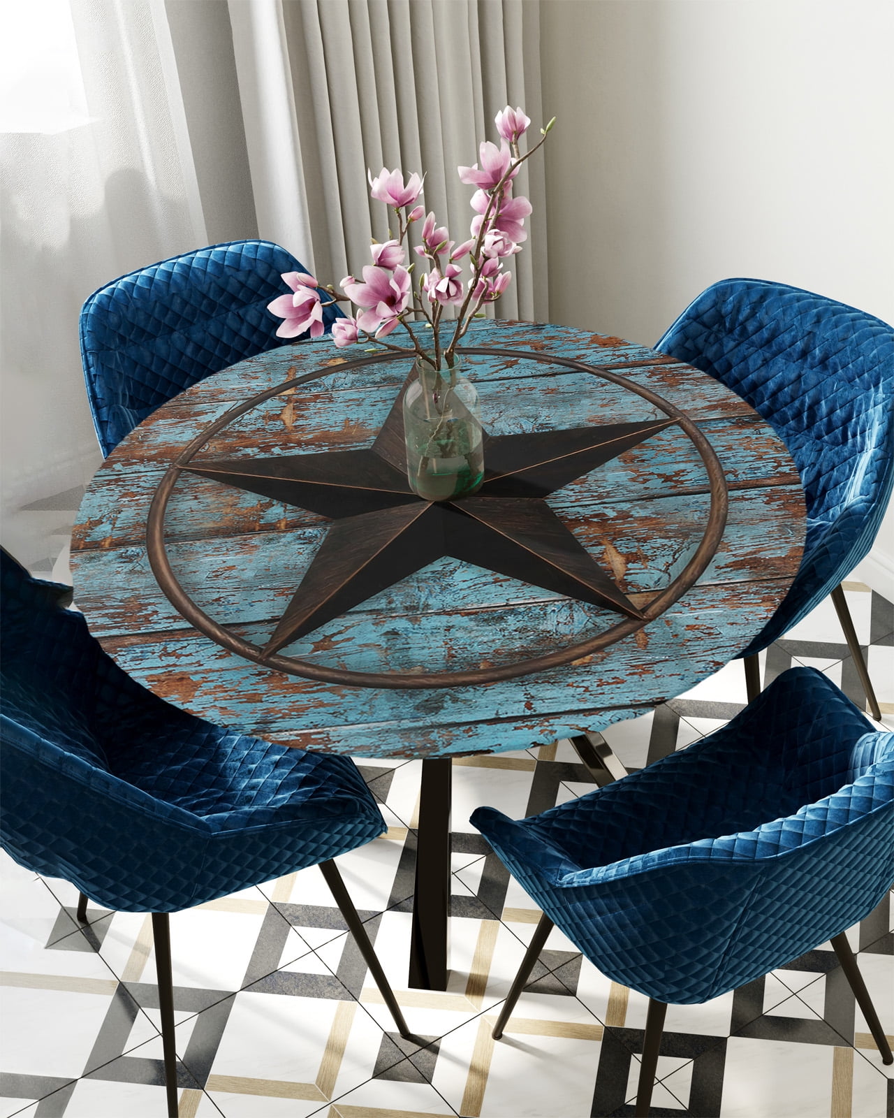 Table Cover American Country Style Vintage Wood Texture Round ...