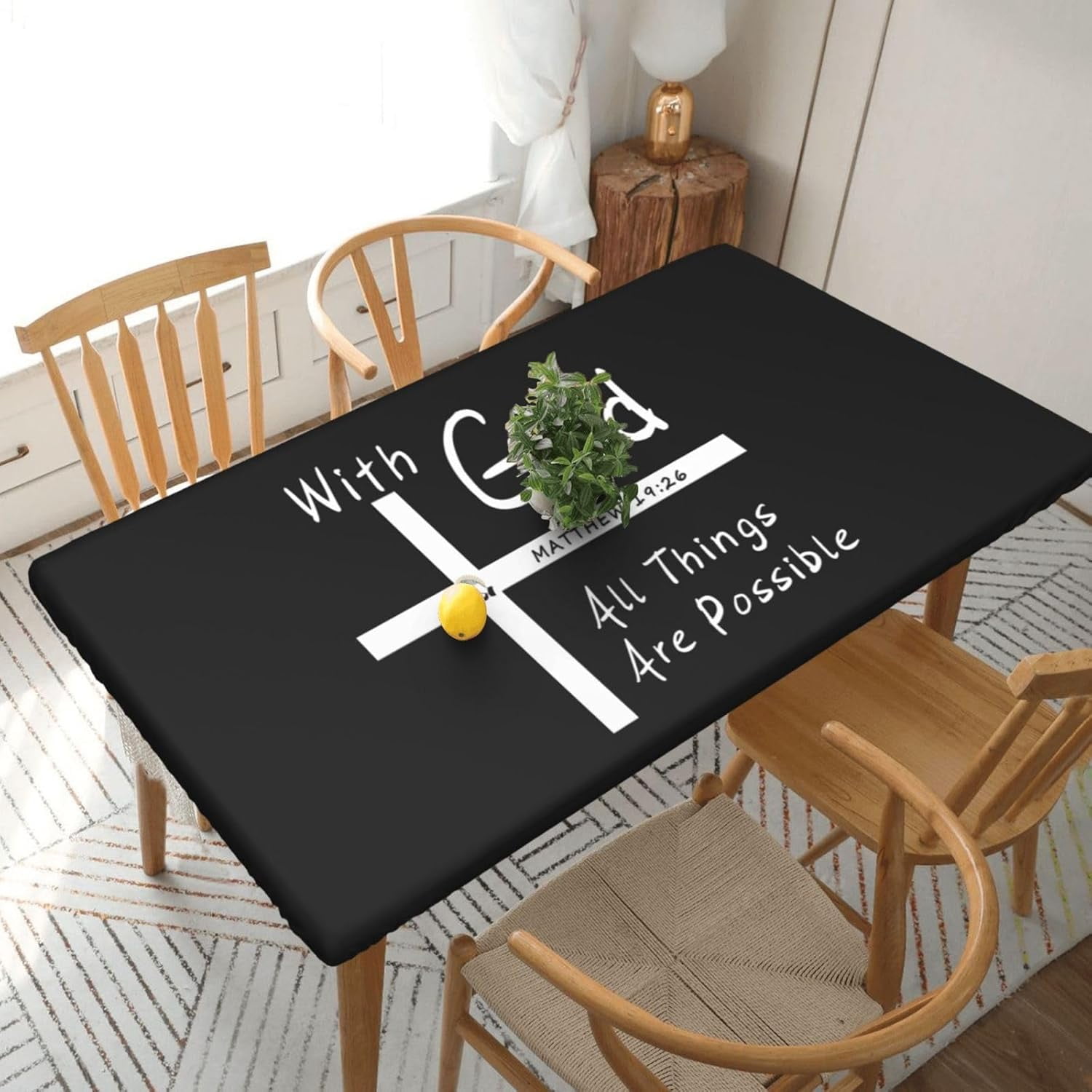 Table Cover Elastic Edged, Christian Faith Jesus-with God All Things ...