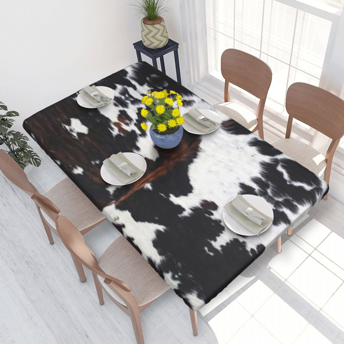 Table Cover Rectangular Fitted Scottish Highland Cow Cowhide Texture ...