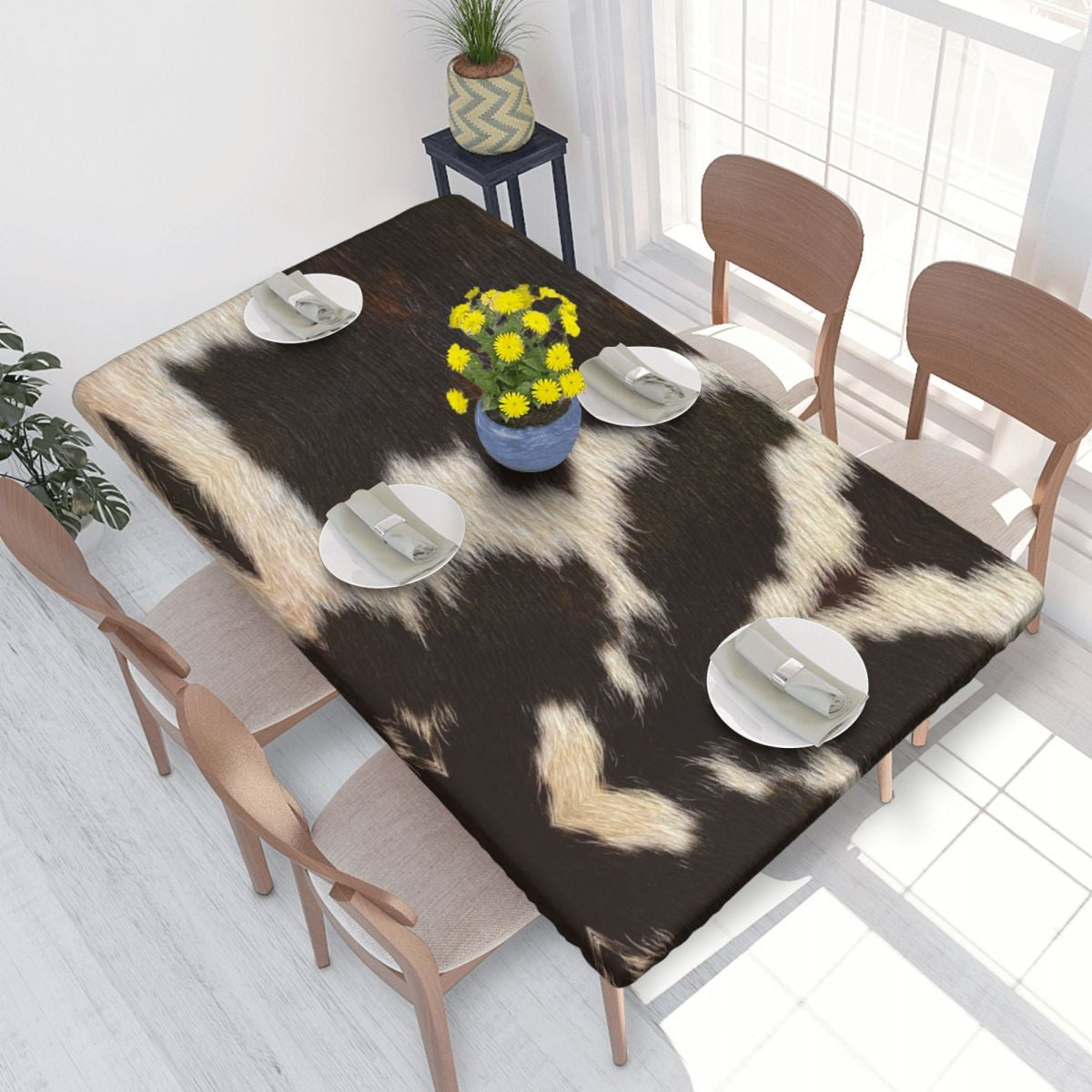 Table Cover Rectangular Fitted Scottish Highland Cow Cowhide Texture ...