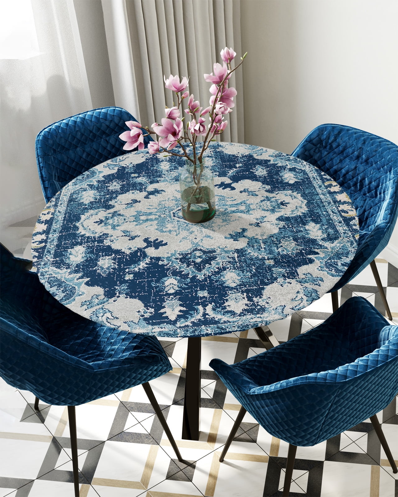 Table Cover Vintage Carpet Texture Round Tablecloth Elastic Indoor ...