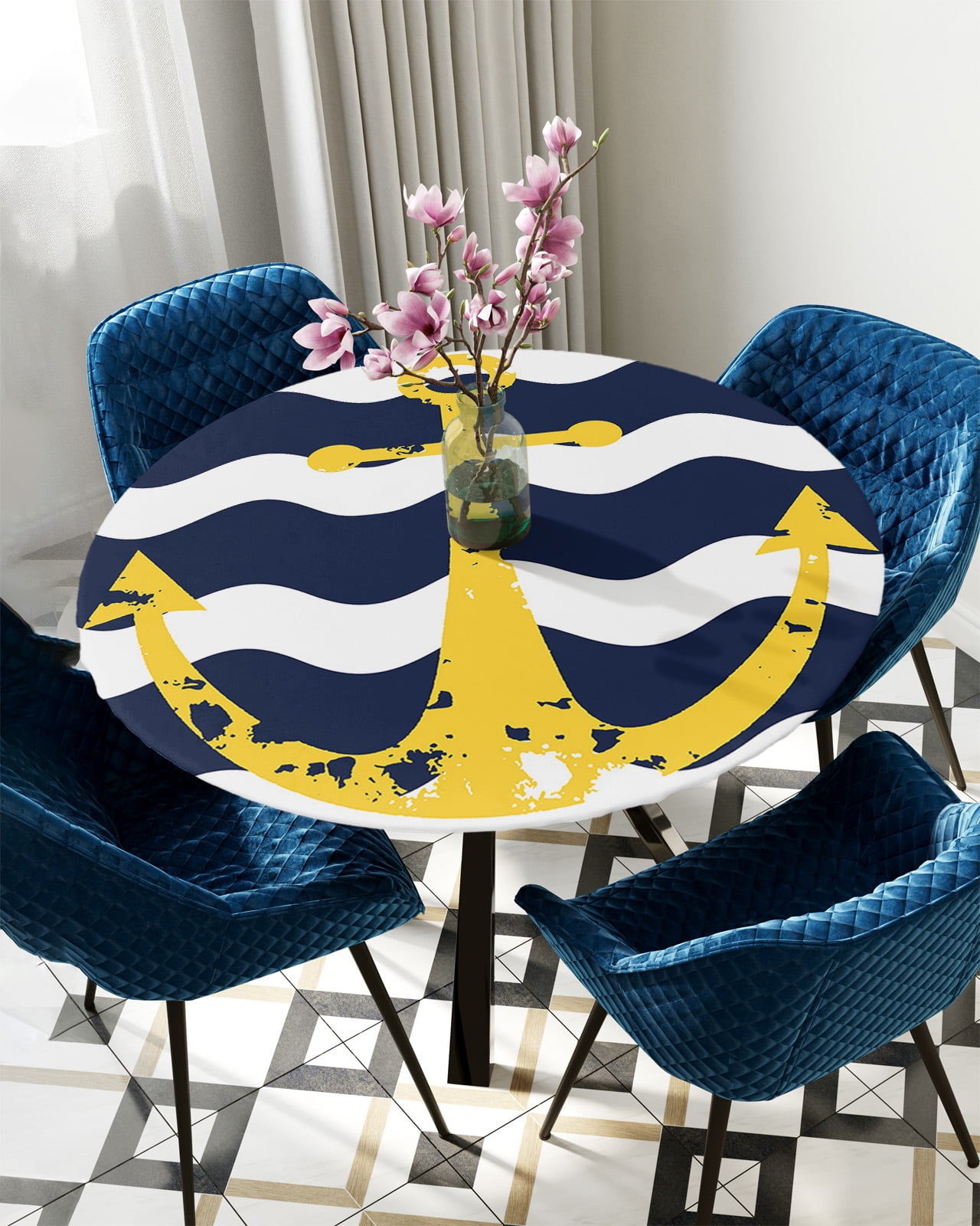 Table Cover Wood Texture Marine Anchor Round Rectangular Waterproof ...