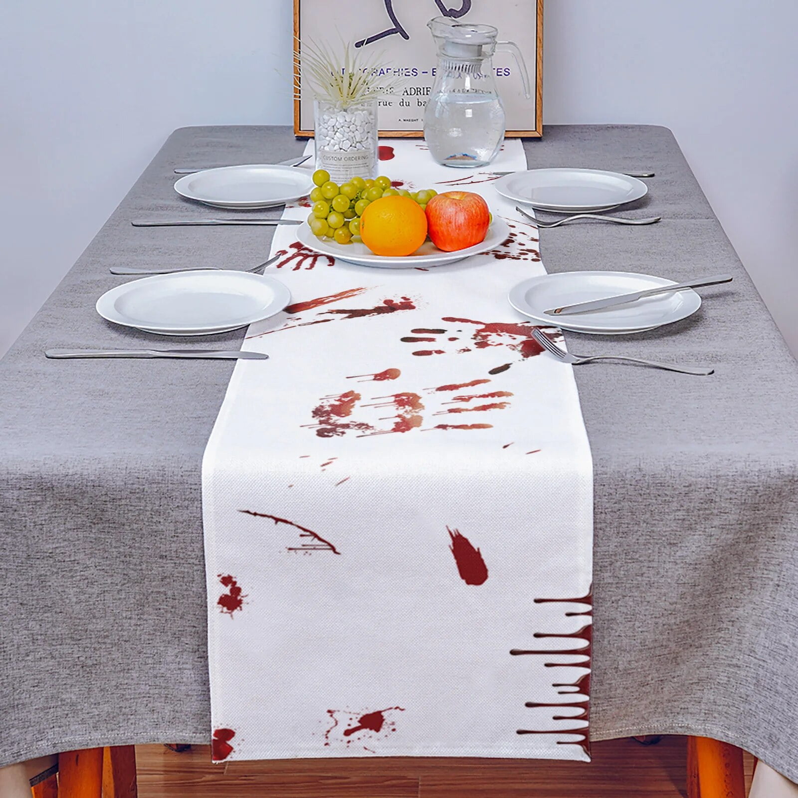 Table Decor Table Runner Halloween Palm Blood Horror Pattern Coffee ...