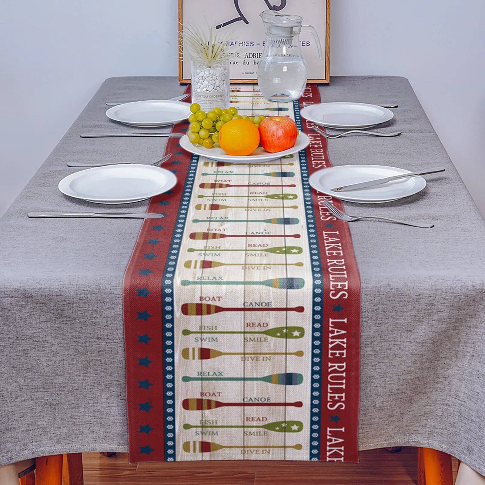 Table Decor Table Runner Paddle Wood Texture Stars Pattern Coffee Table ...