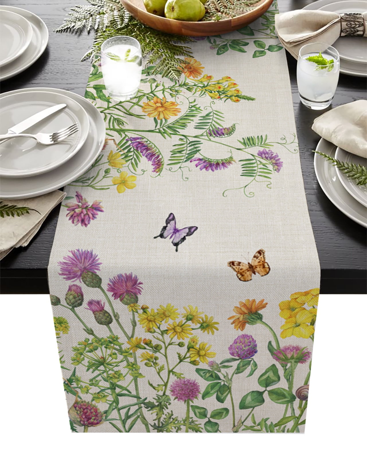 Table Decor Table Runner Simple Retro Herb Fresh Pattern Coffee Table ...