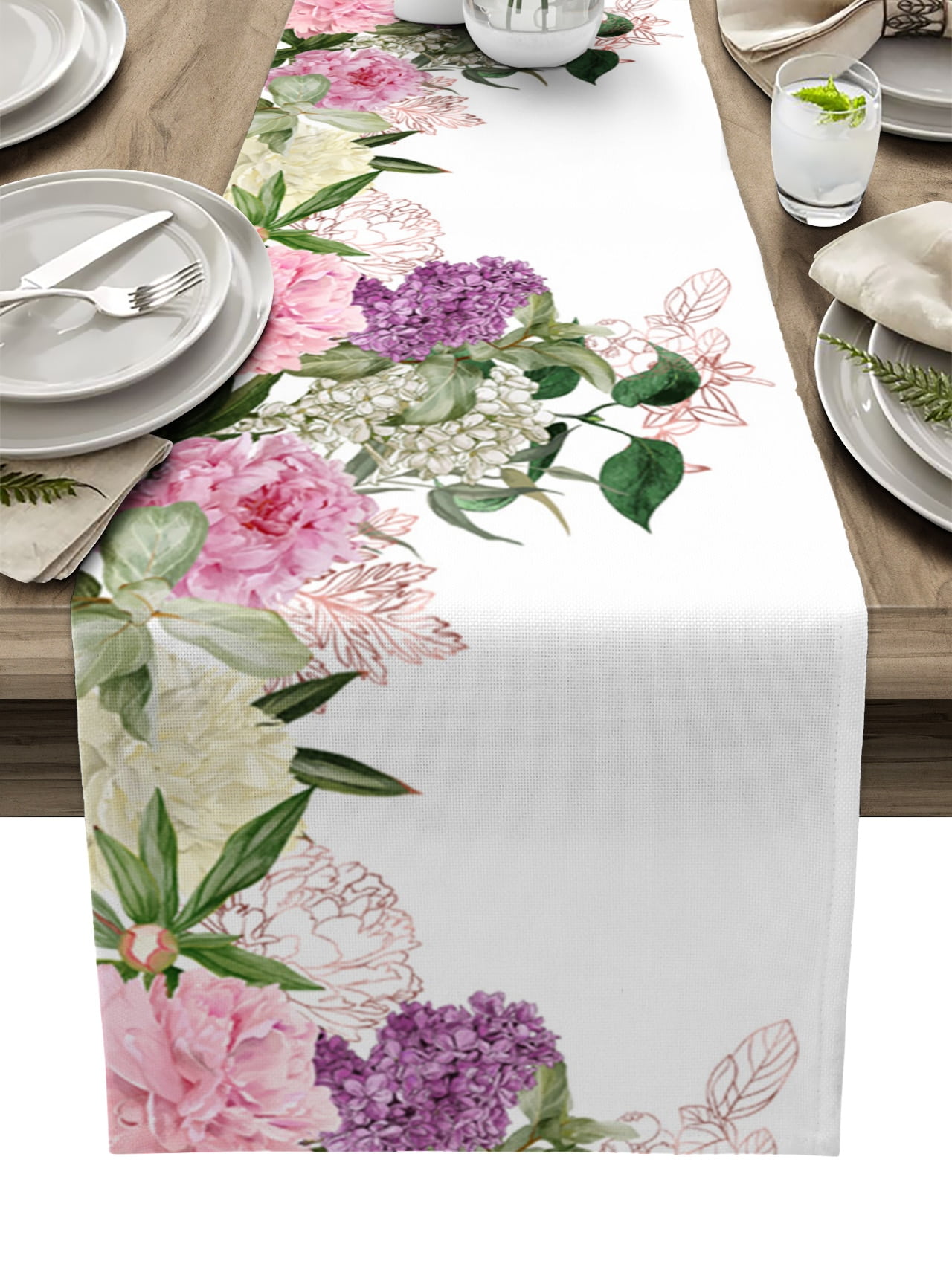 Table Decor Table Runner Simple Retro Herb Fresh Pattern Coffee Table ...
