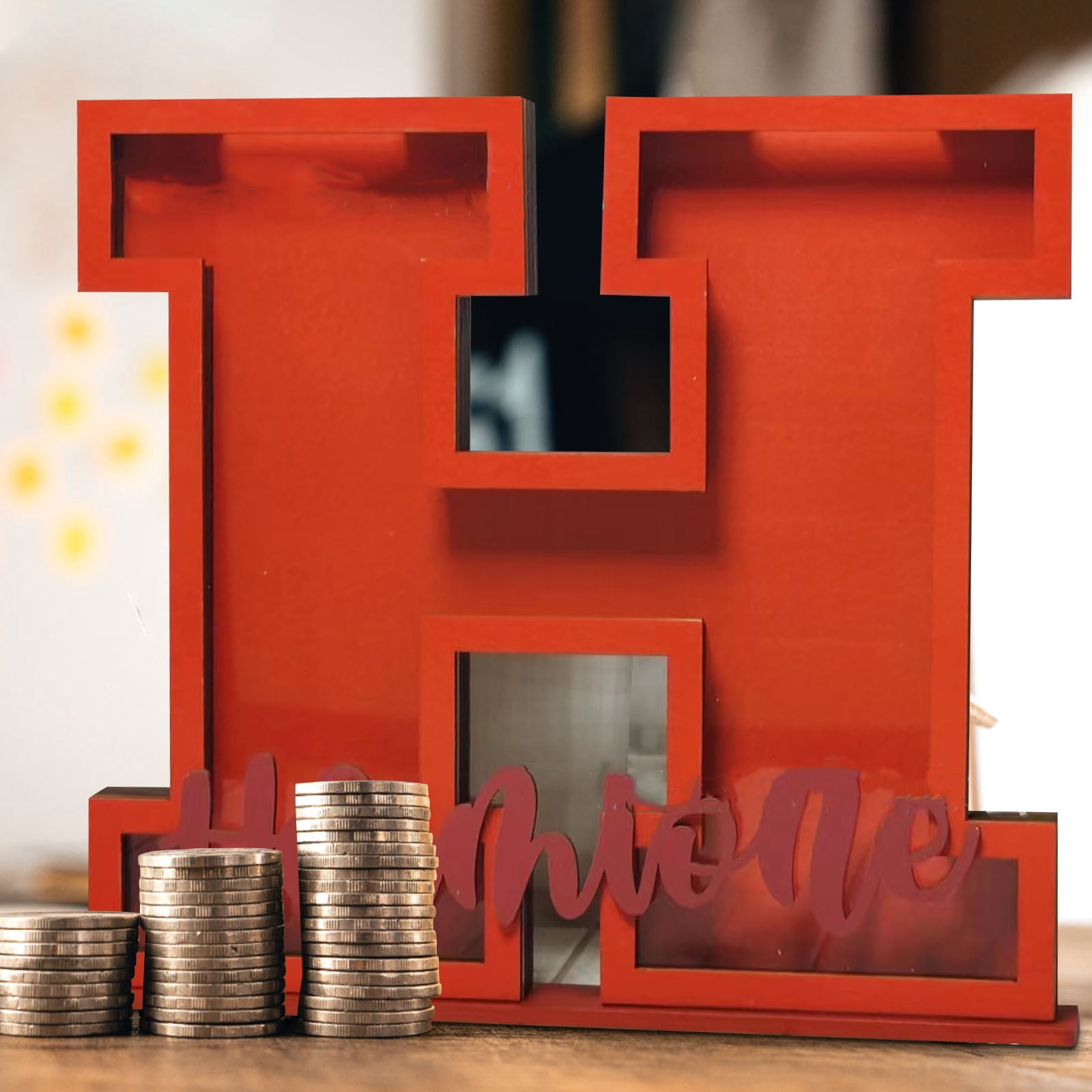 Table Decor for Living Room Wooden Money Storage Tank Large, Colorful ...