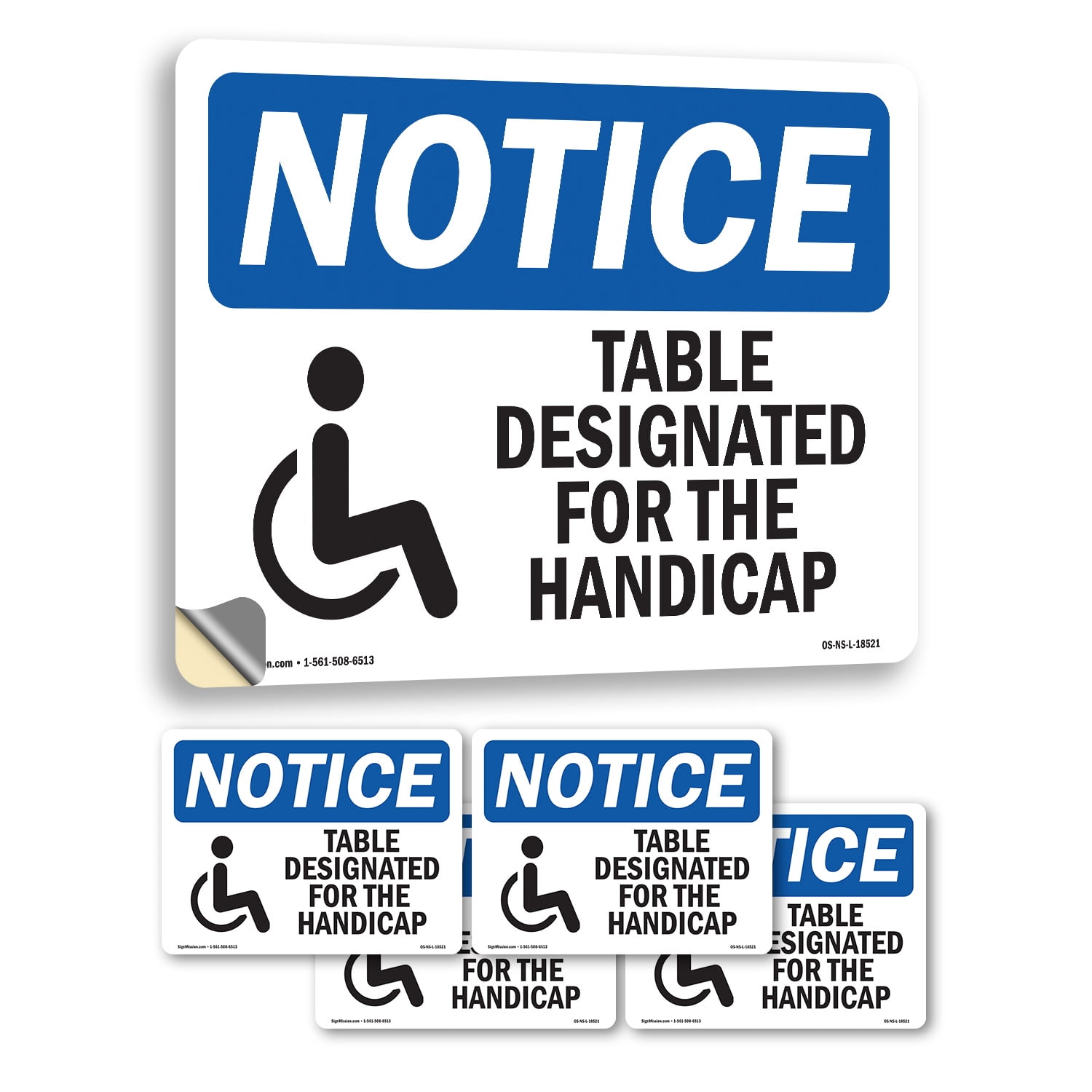Table Designated For The Handicapped With Symbol OSHA Notice Vinyl ...