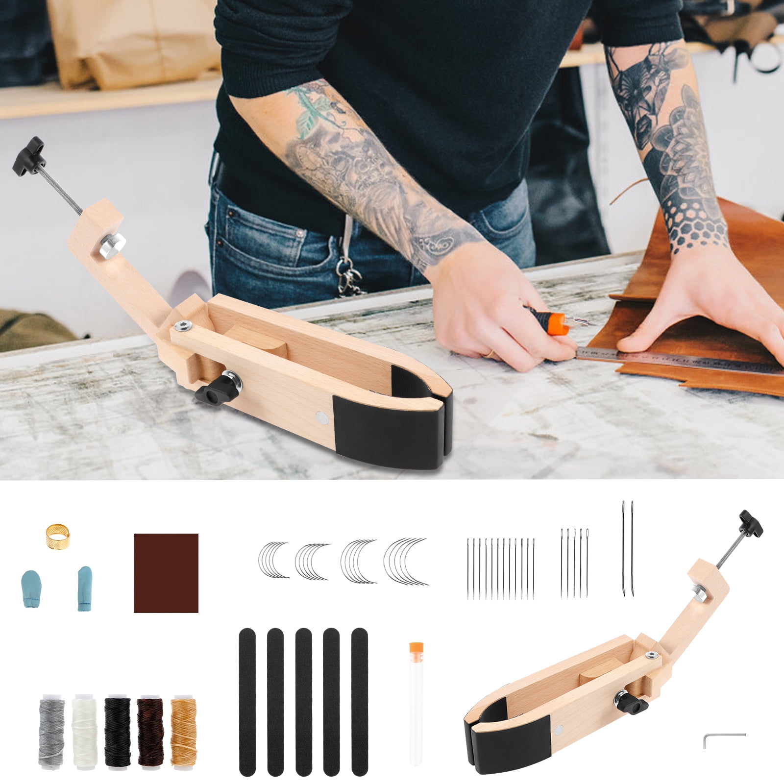 Table Desktop Horse Clamp Solid Easy to Install Stitching Leather Wood ...