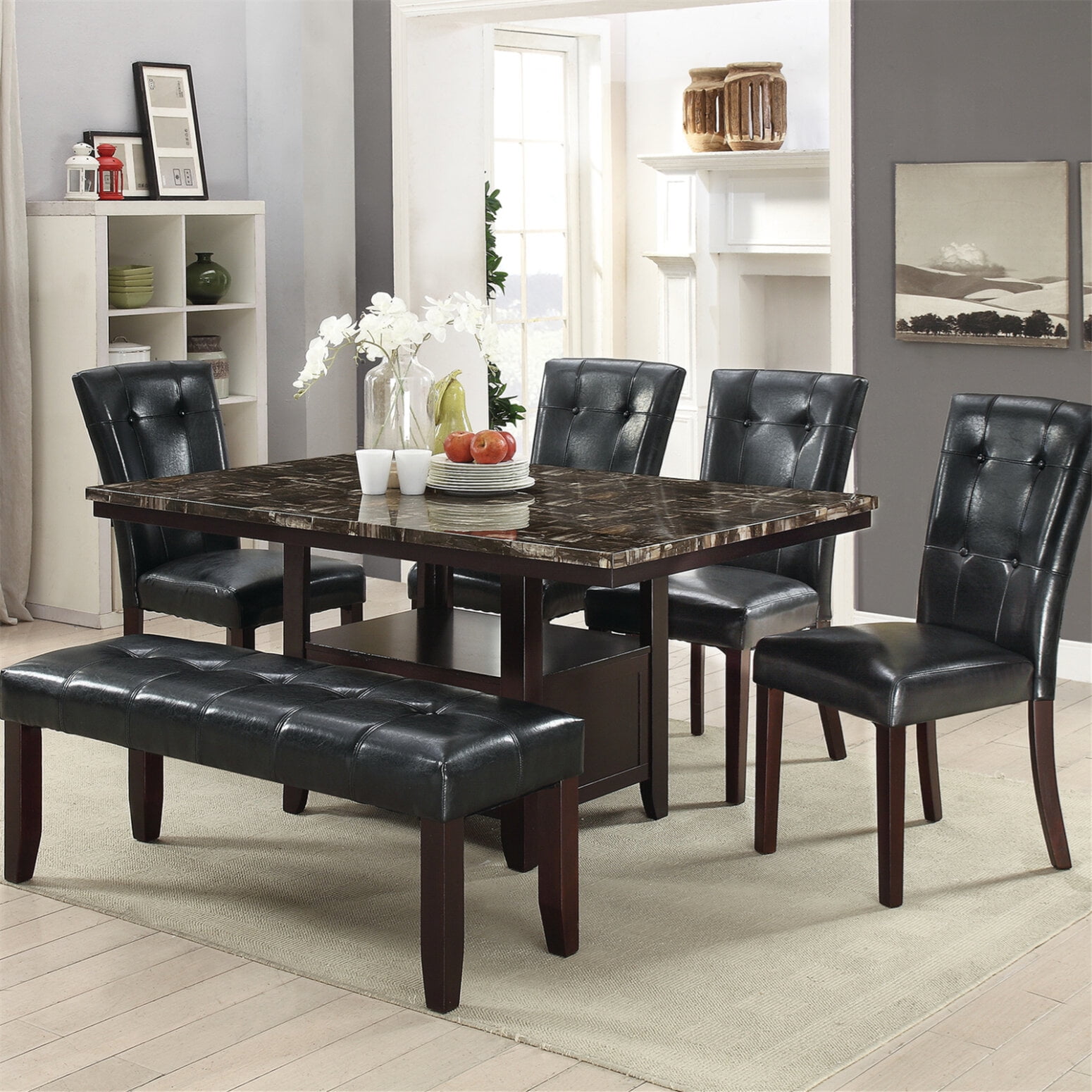 Table, Dining Table with Shelve Storage Base, Kitchen and Dining Room ...