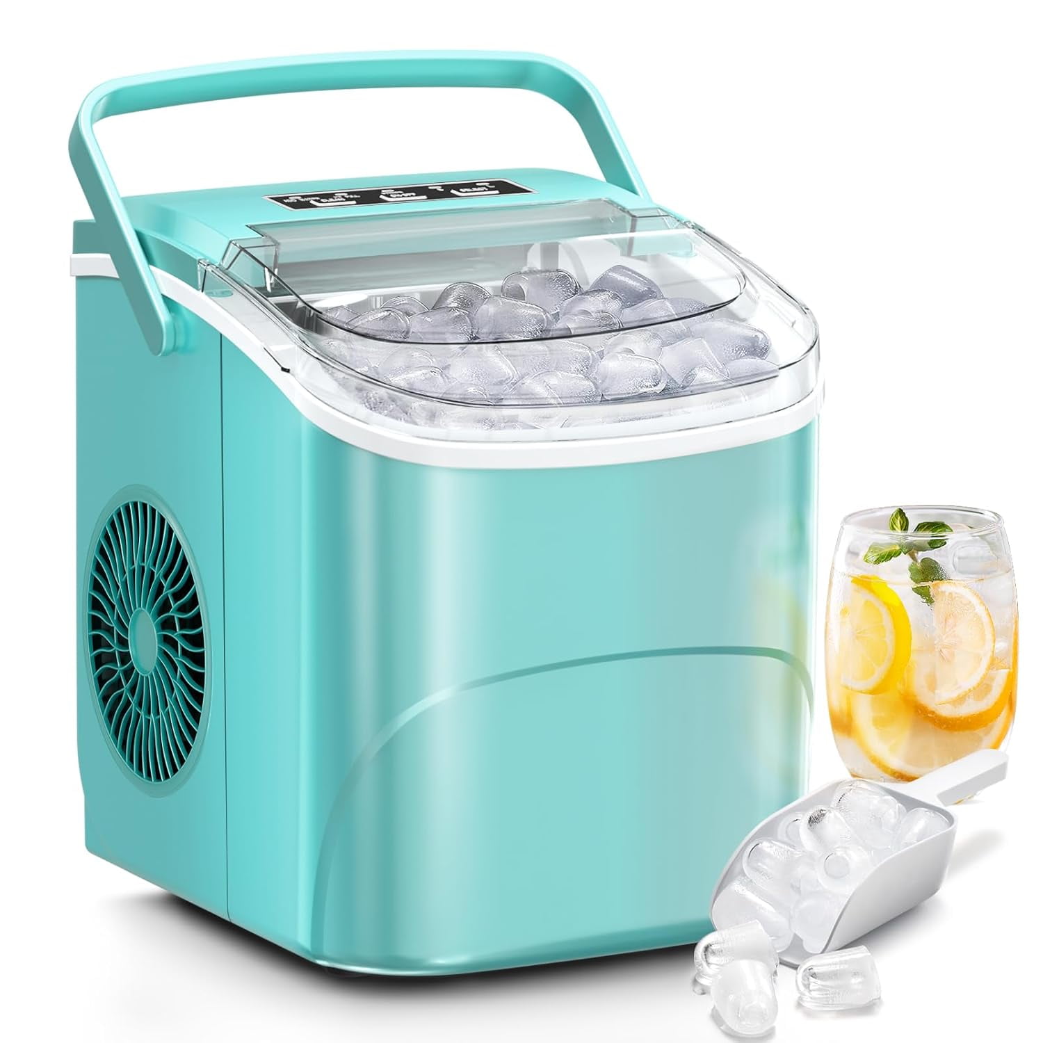 Table Ice Maker, Makes 8 Ice Cubes in 6 Minutes, 26 Pounds/Day, 2 Sizes ...