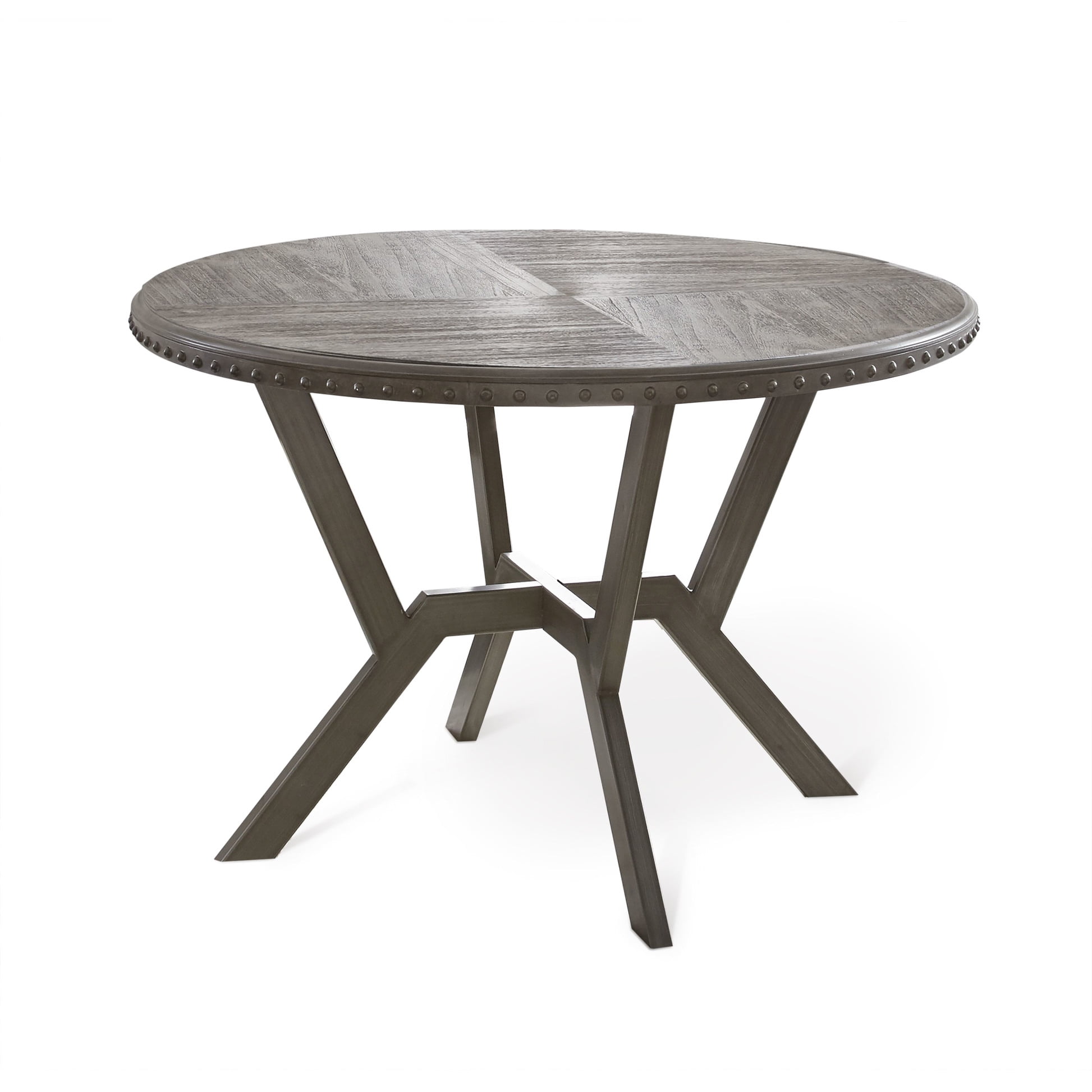 Table In Dark Gray With Decorative Metal Base & Geometric Design Round ...