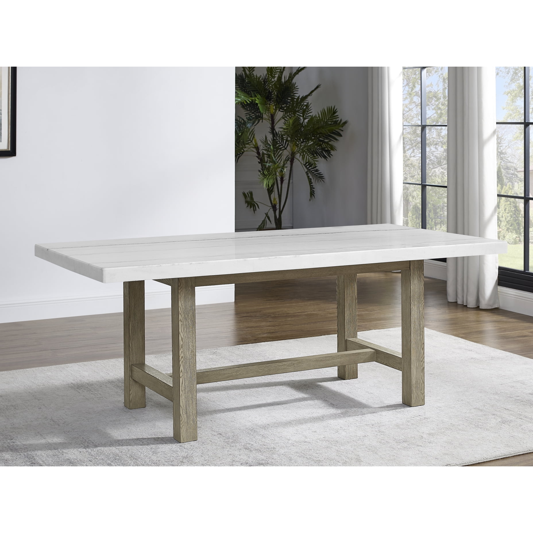 Table In White Rectangular - 78" Long, Build Solid Wood And Marble ...