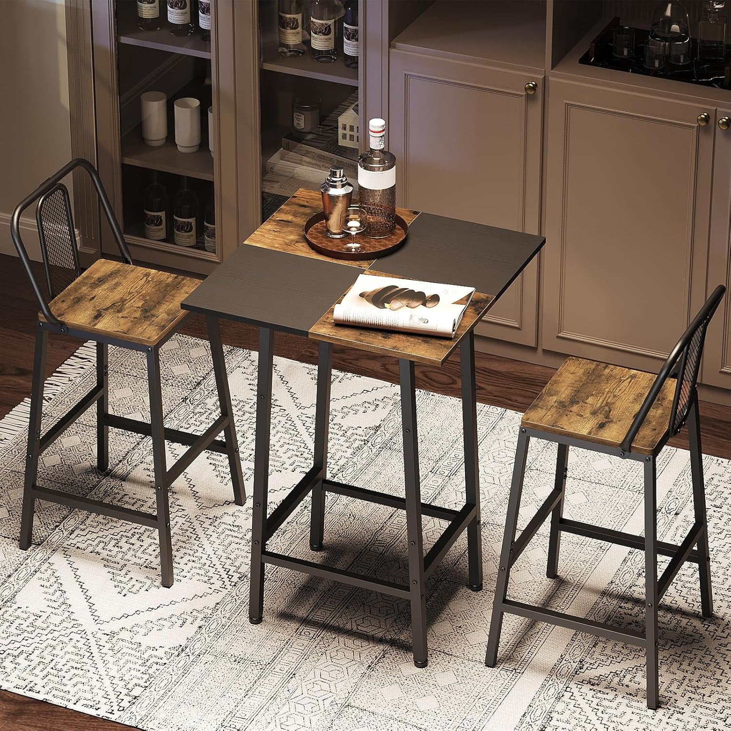 Table, Kitchen Dining Table, Rustic Brown and Black Counter Height ...