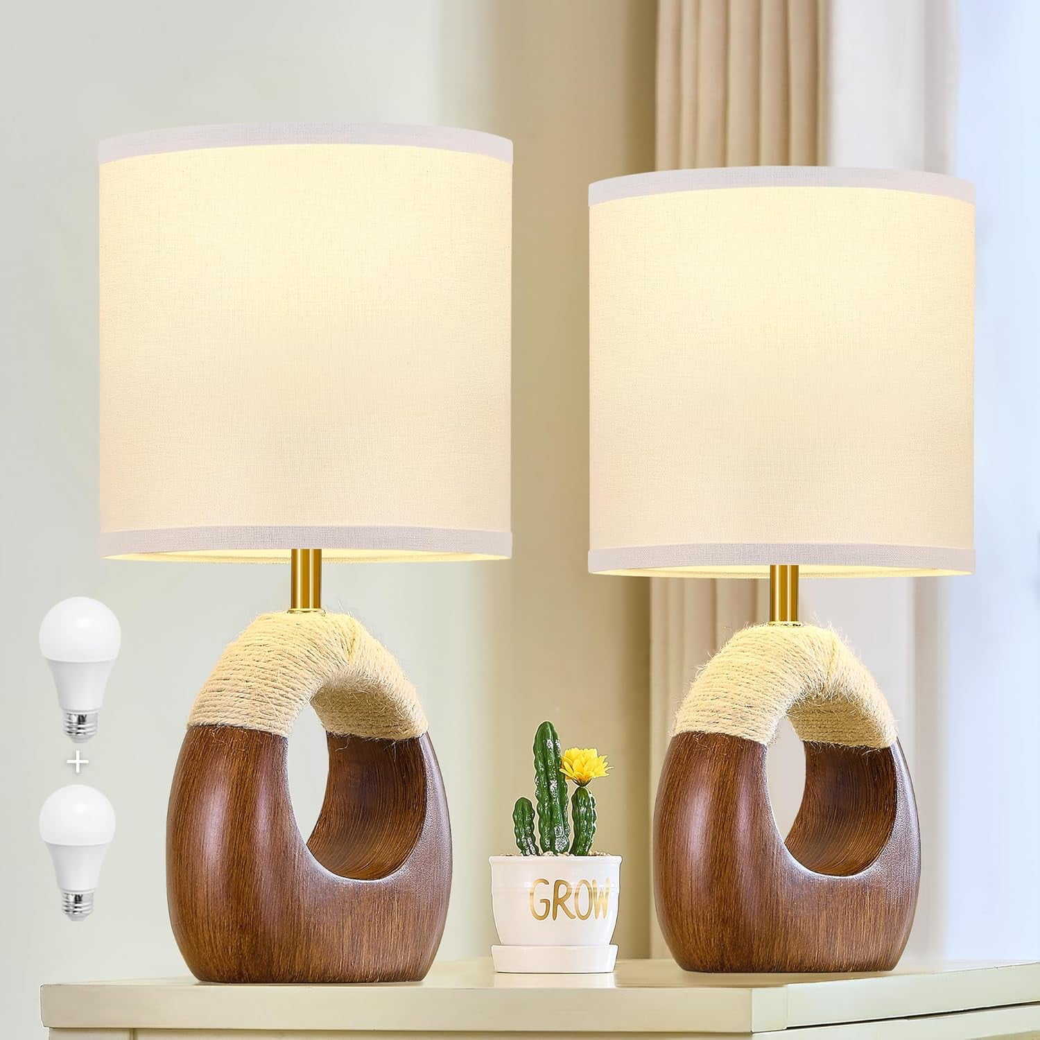 Table Lamp for Bedroom Set of 2 - Bedside Table Lamps with 3 Color ...