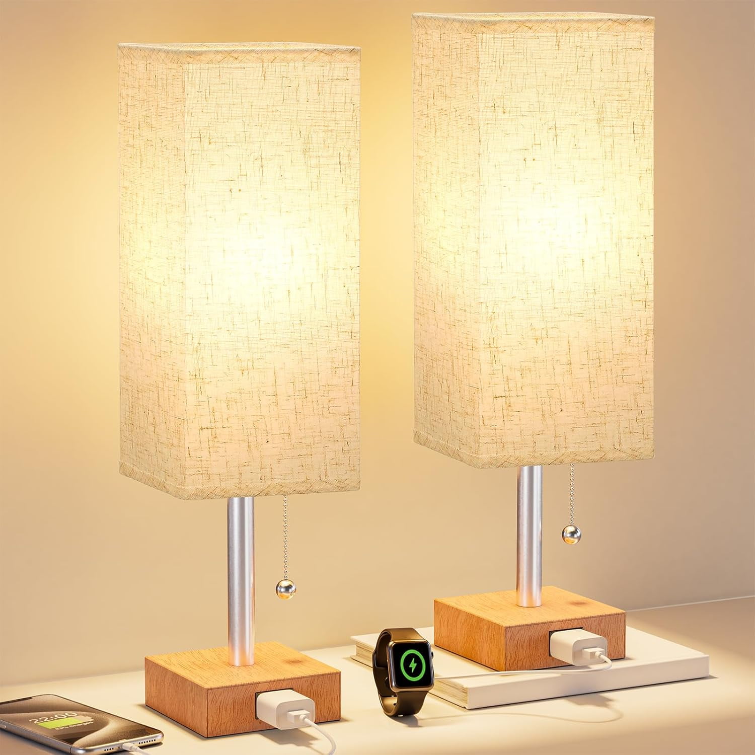 Table Lamp for Bedroom Set of 2 Nightstand - 3 Color Bedside Lamps with ...