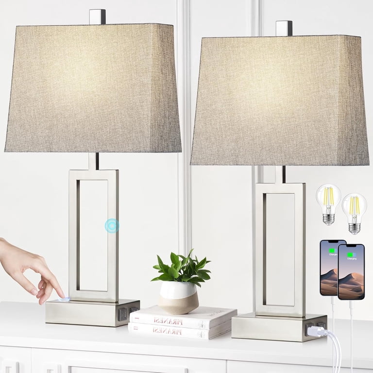 Headboard Lamp With Outlet Fenmzee Beige Touch Table Lamp For Bedroom