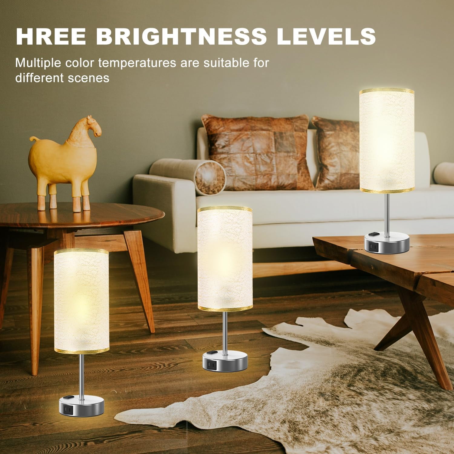 Table Lamp for Bedroom with Touch Control,Bedside Lamp with USB C+A ...
