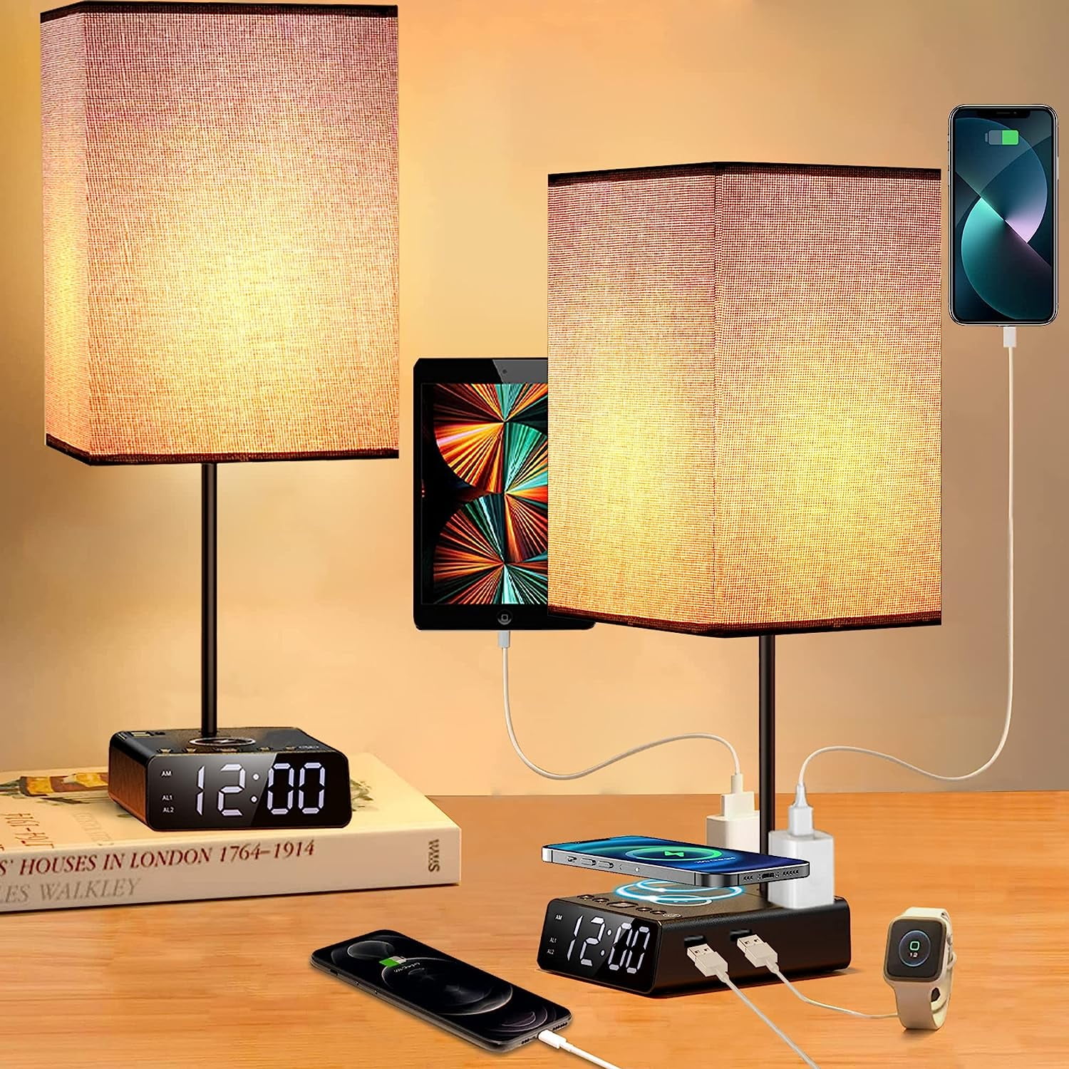 Table Lamp - Bedside Lamp with USB Ports and Outlets, Bedroom Lamp with ...