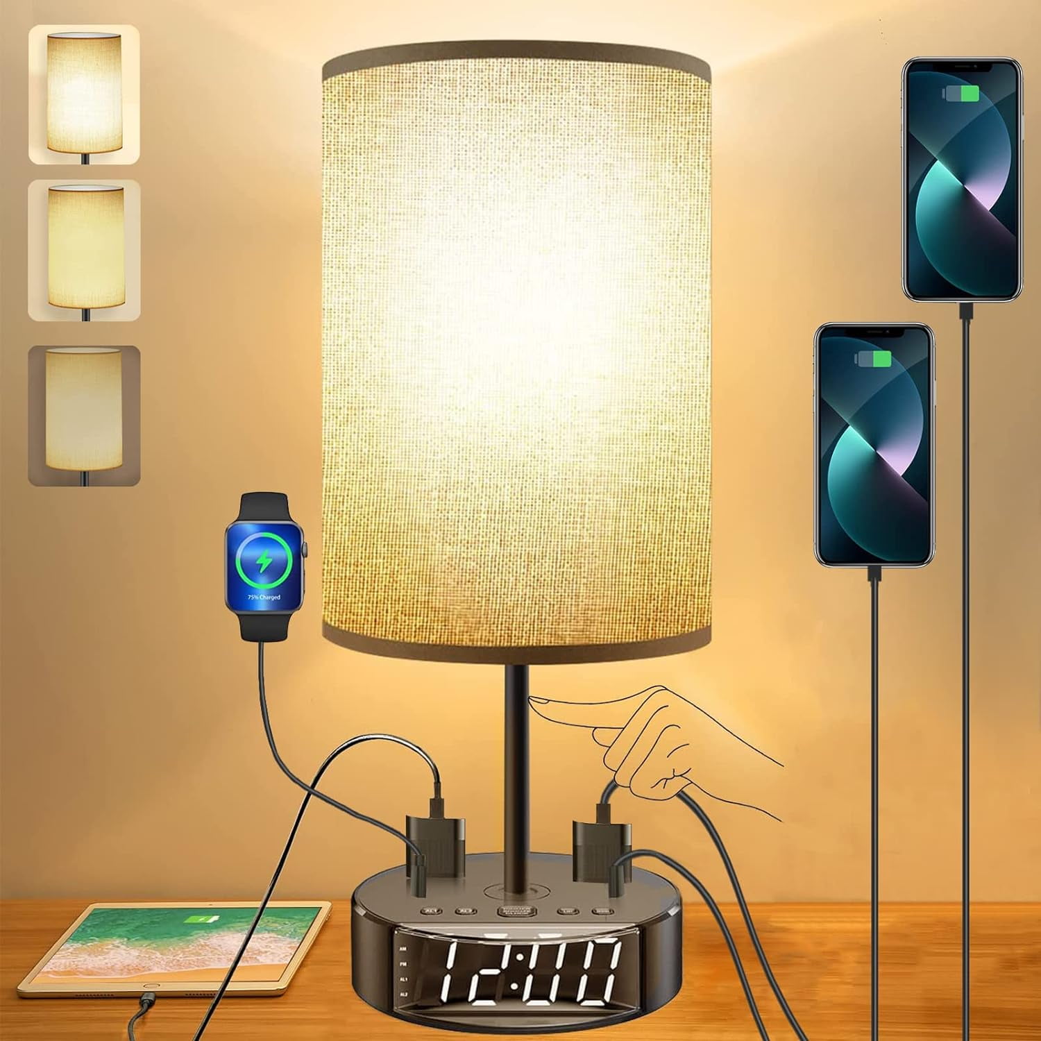Table Lamp - Bedside Lamp with USB Ports and Outlets, Bedroom Lamp with ...