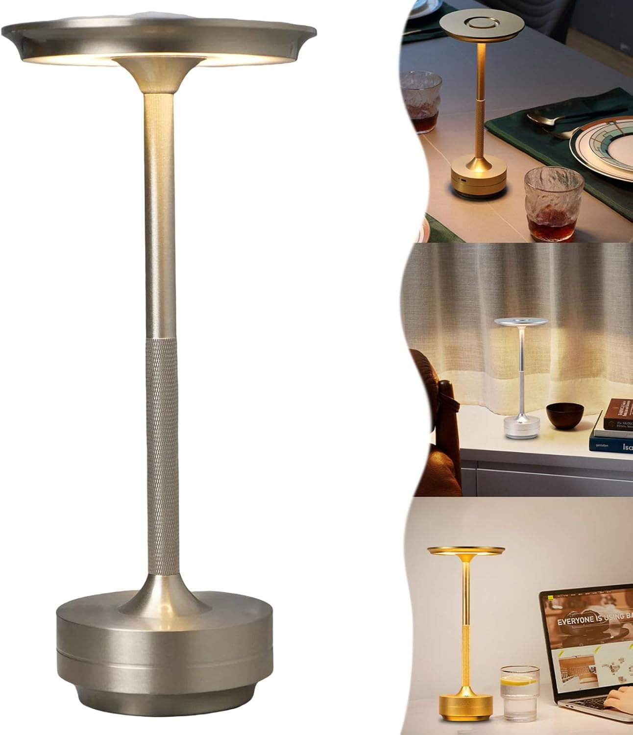 Table Lamp,Cordless Lamp, LED Wireless Rechargeable Cordless Table Lamp ...