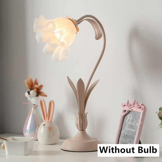 Floral Remote Control Iron and Glass Table Lamp with Flower-Shaped ...
