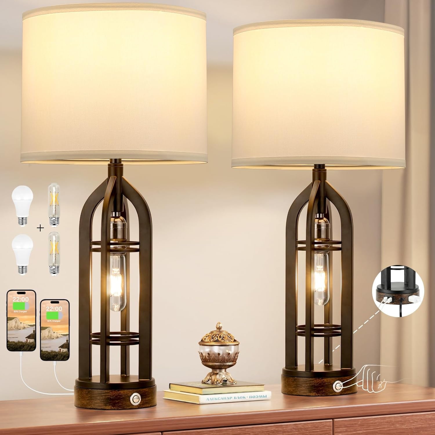 Table Lamp for Living Room - White Farmhouse Lamps for Night Stands ...