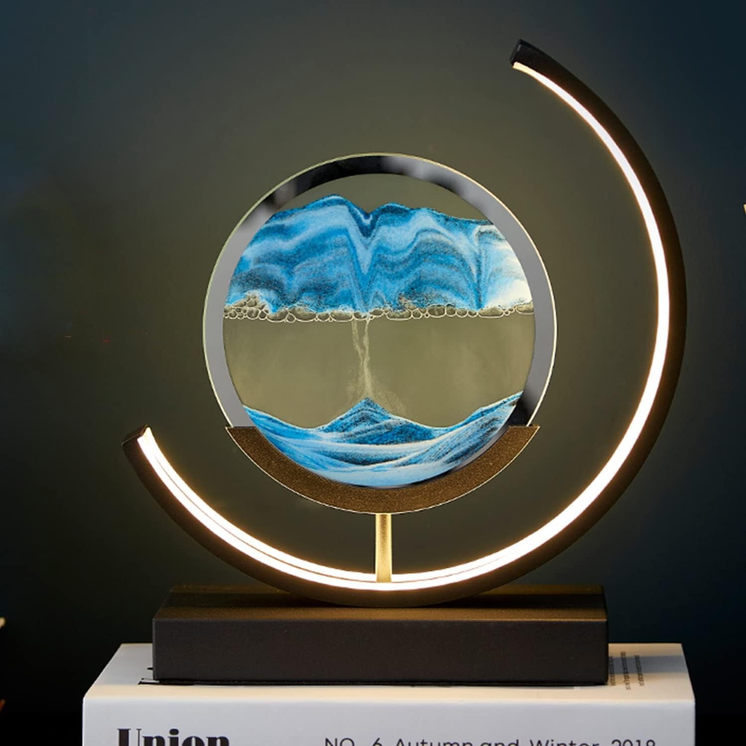 Table Lamp Moving Sand Art Lamp, 3D Sand Lamp Round Sand Picture Lamp 3 ...