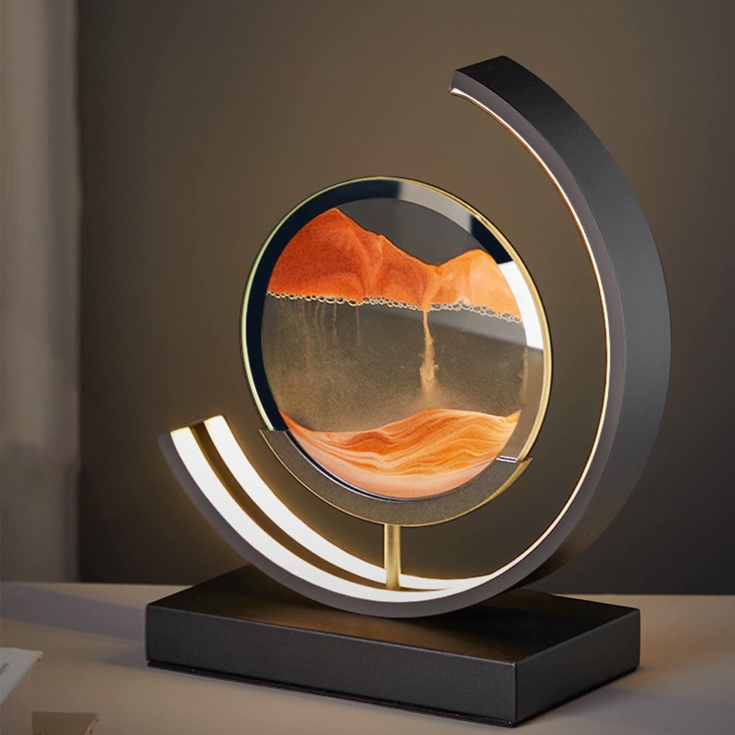 Table Lamp Moving Sand Art Lamp, 3D Sand Lamp Round Sand Picture Lamp 3 ...
