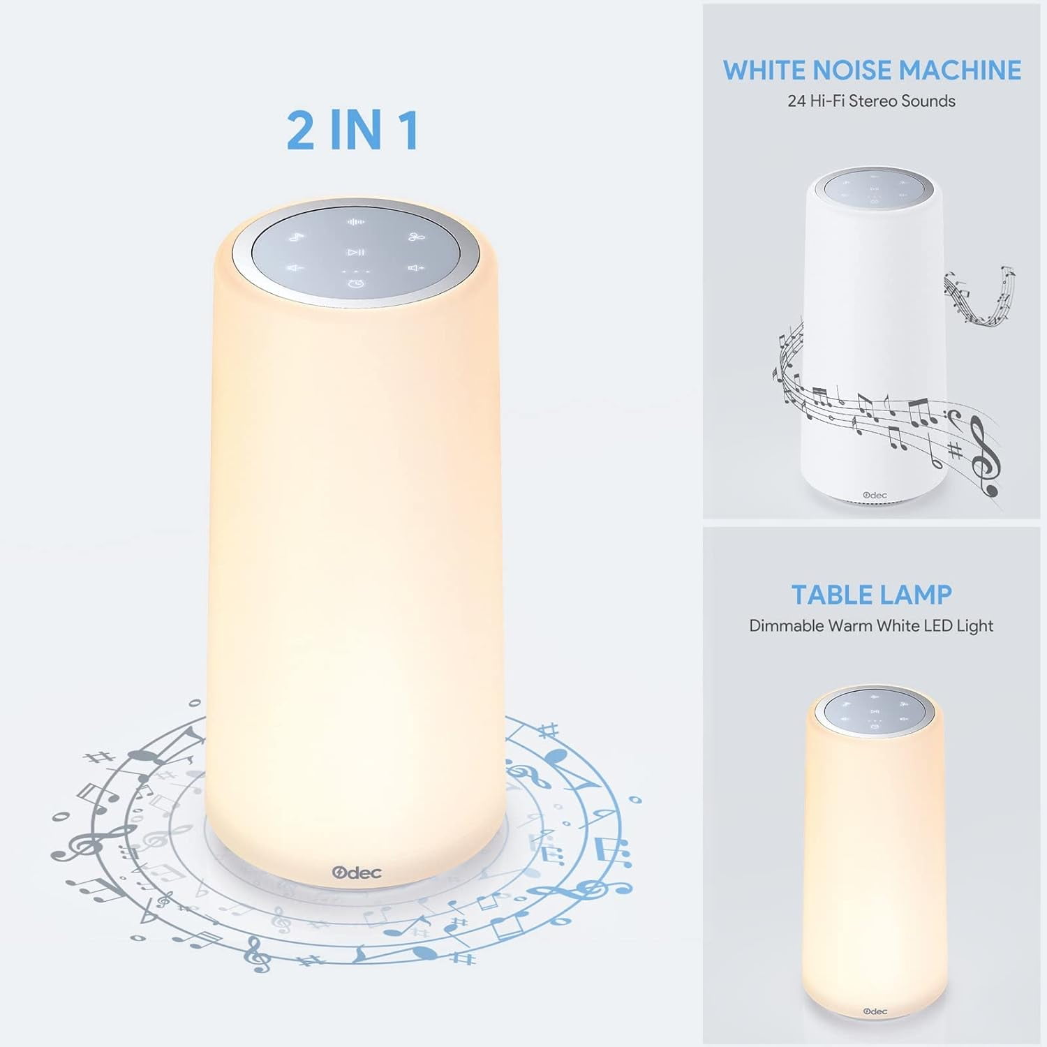 Table Lamp Odec Touch Sensor Bedside Lamp With White Noise & Changing ...
